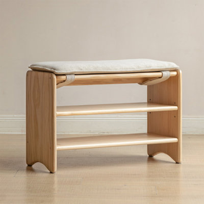 Hokku Designs Burlywood Solid wood + Cotton rope braid Bench | Wayfair