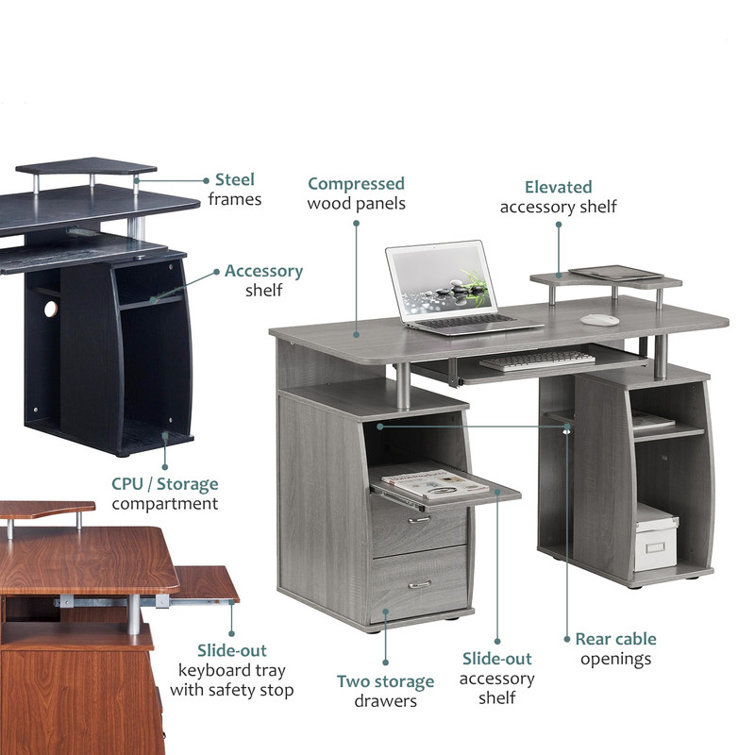 Latitude Run® 47.37'' W Desk Computer Workstation Desk with Storage for ...