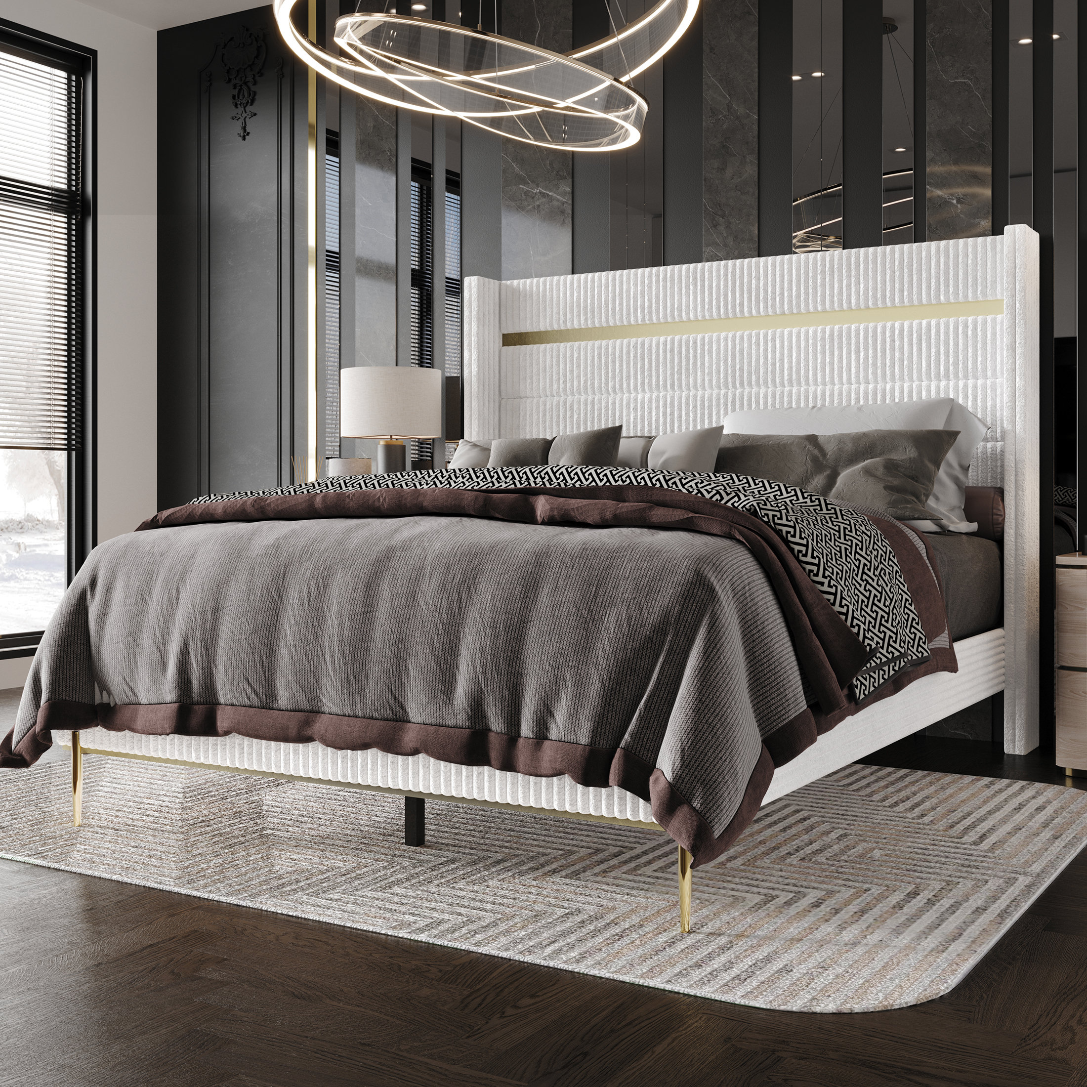 Mercer41 Anaika Corduroy Upholstered Low Profile Standard Bed & Reviews ...