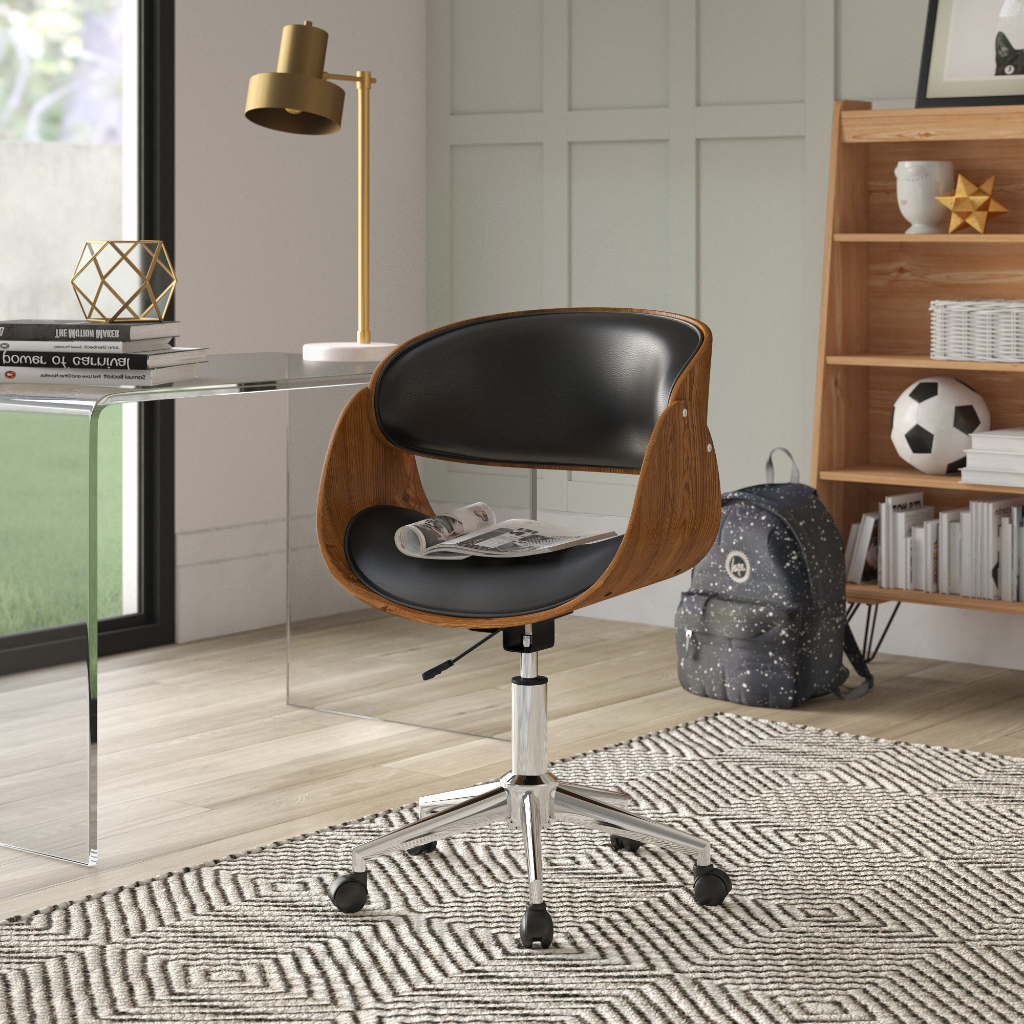 George Oliver Jaboree Faux Leather Upholstered Swivel & Adjustable ...