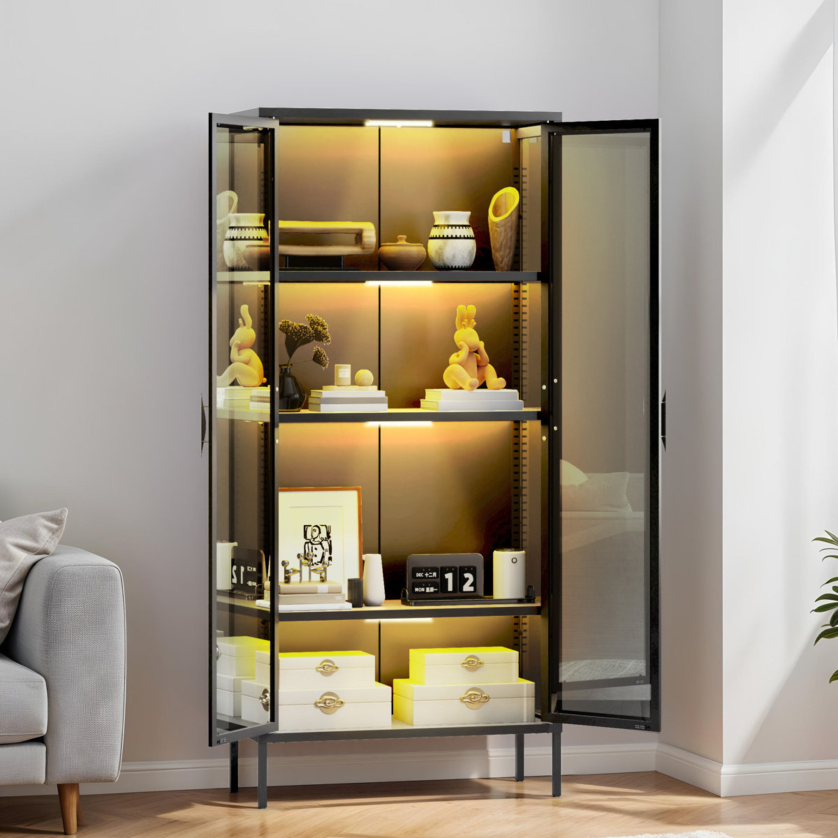 Wrought Studio™ Frosted Glass Display Cabinet with Adjustable Shelves ...