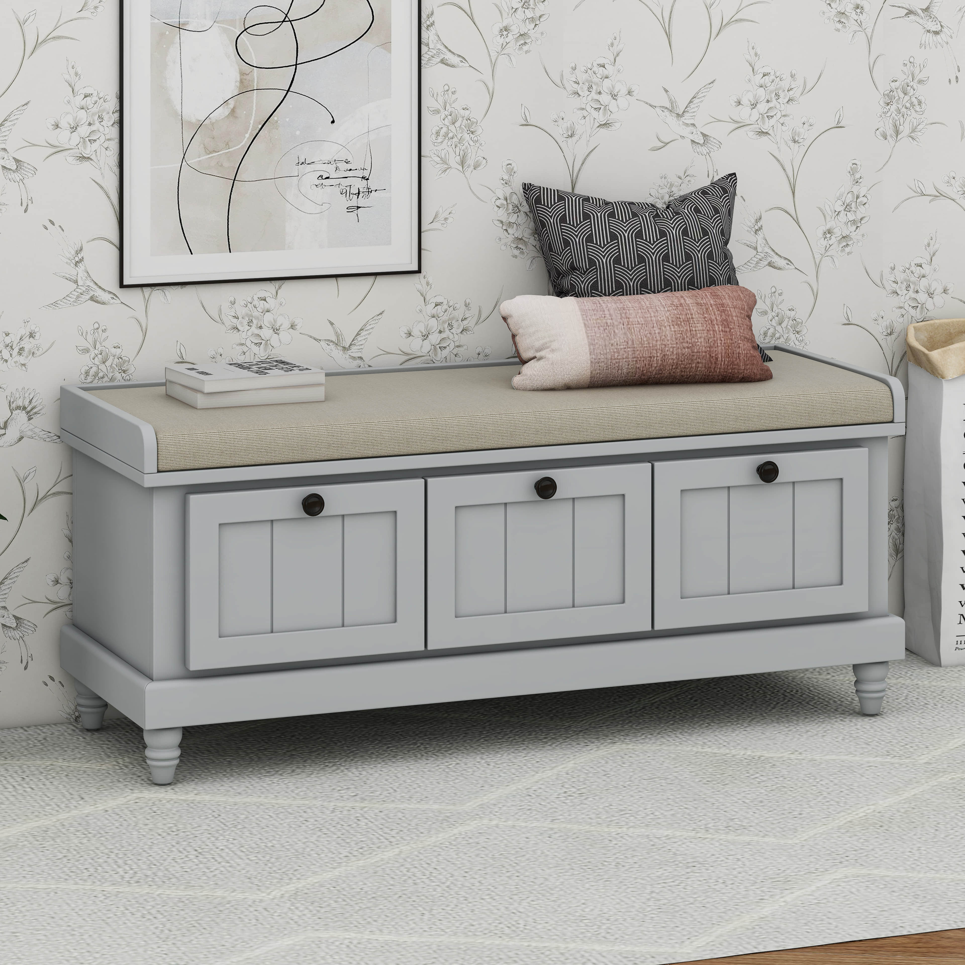 Wildon Home® Classic Shoe Bench With Cushion & 3 Drawers - Grooved ...
