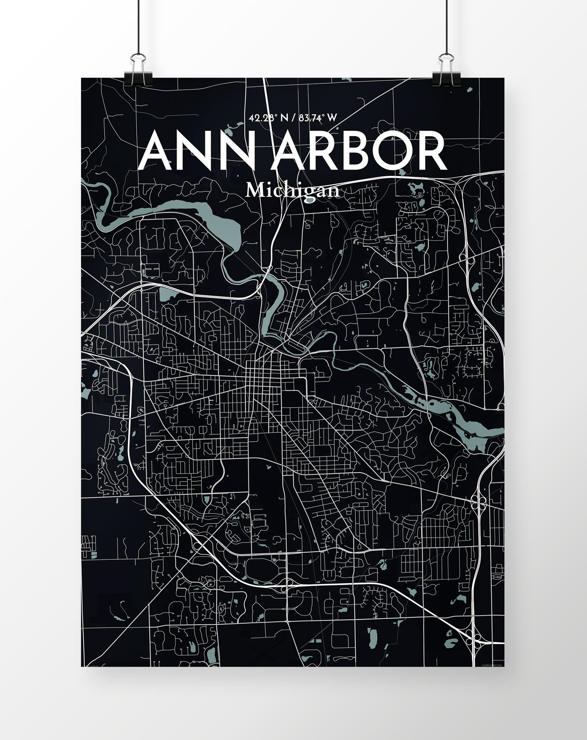 Williston Forge 'Ann Arbor City Map' Graphic Art Print Poster in Black ...