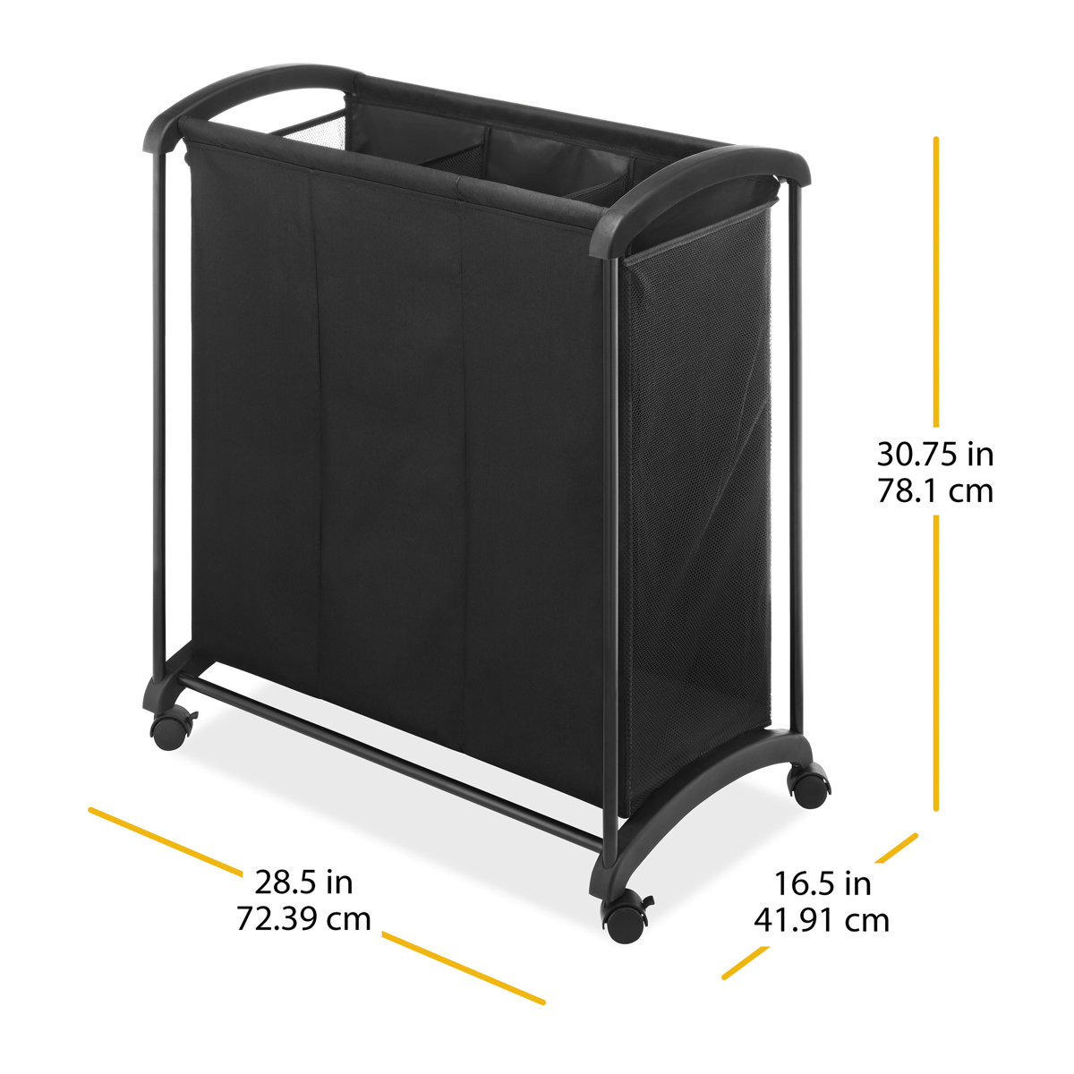 Rebrilliant Whitmor 3-Section Laundry Sorter with Wheels - Black ...