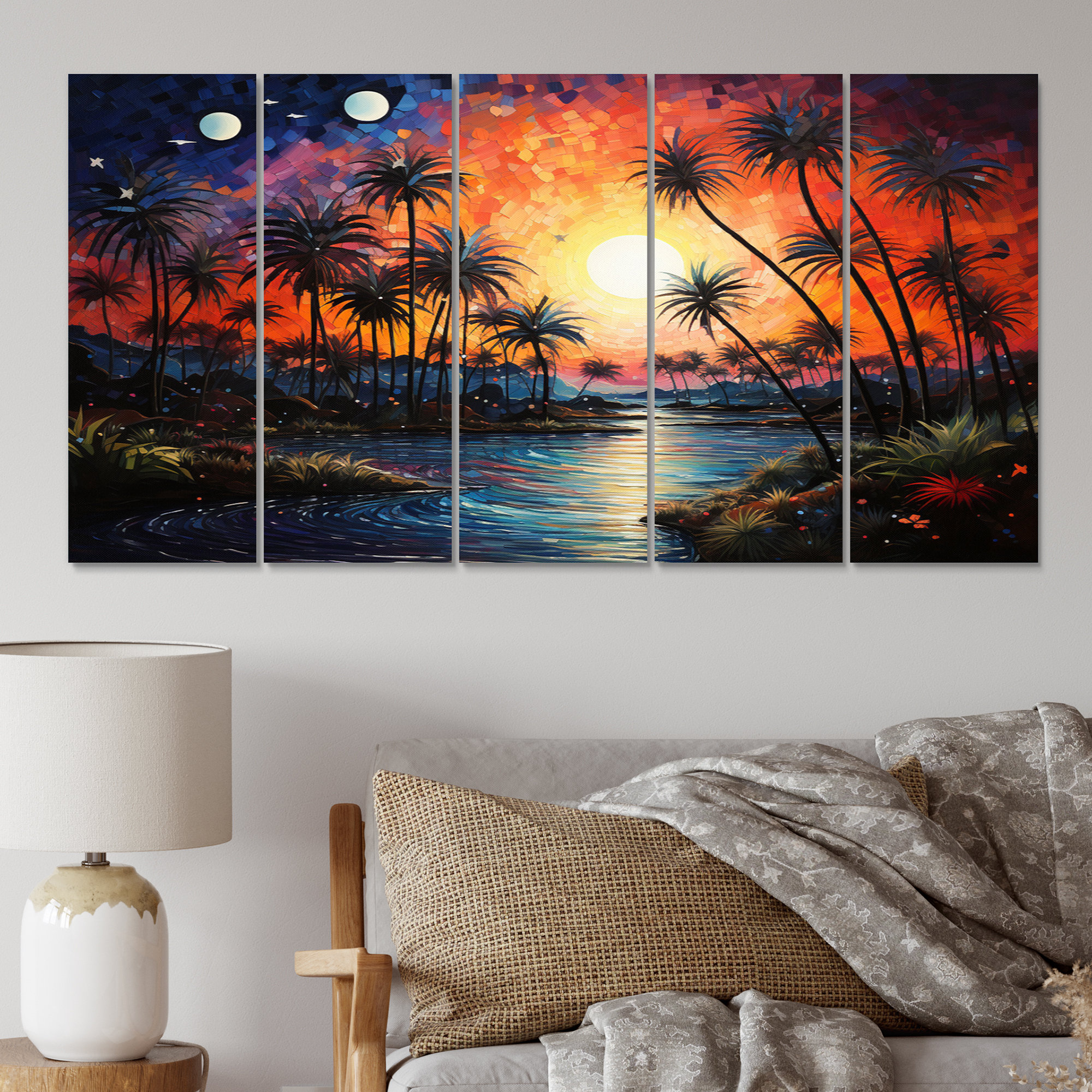 Bay Isle Home™ Palm Trees Tropical Pointillism III - Beach Canvas Wall ...