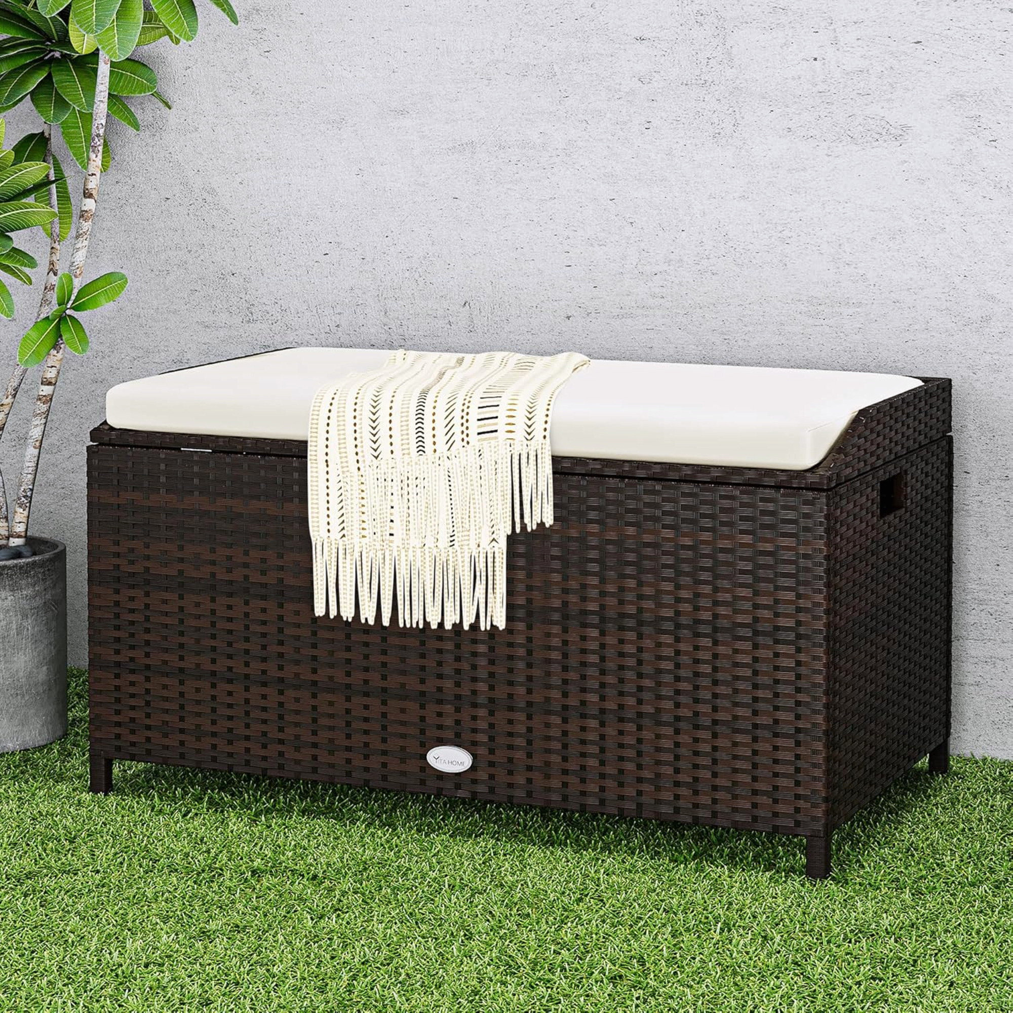 Hivost Outdoor Wicker Storage Bench Deck Box | Wayfair