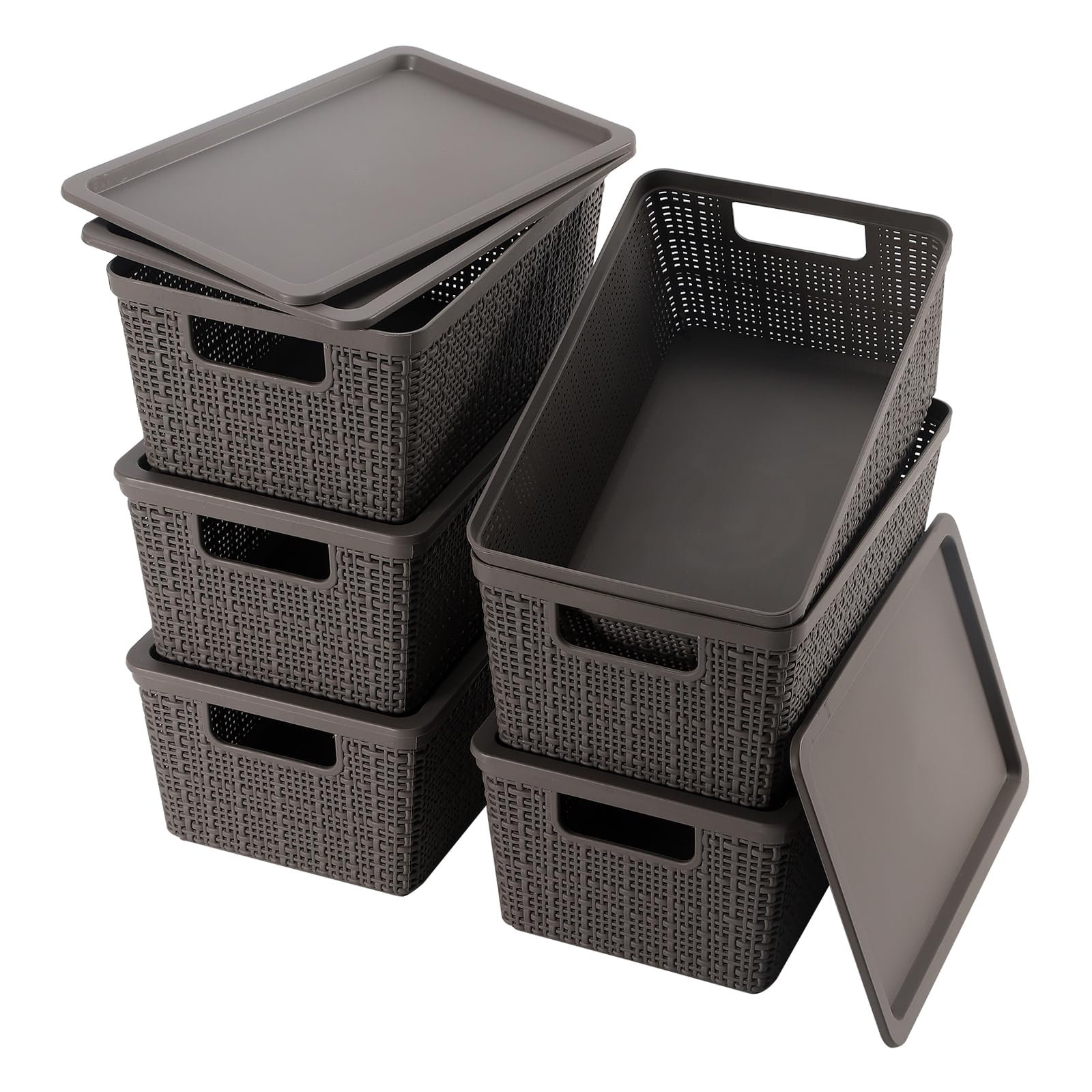 Latitude Run® 6 Pack Plastic Storage Baskets With Lids,Grey Breathable ...