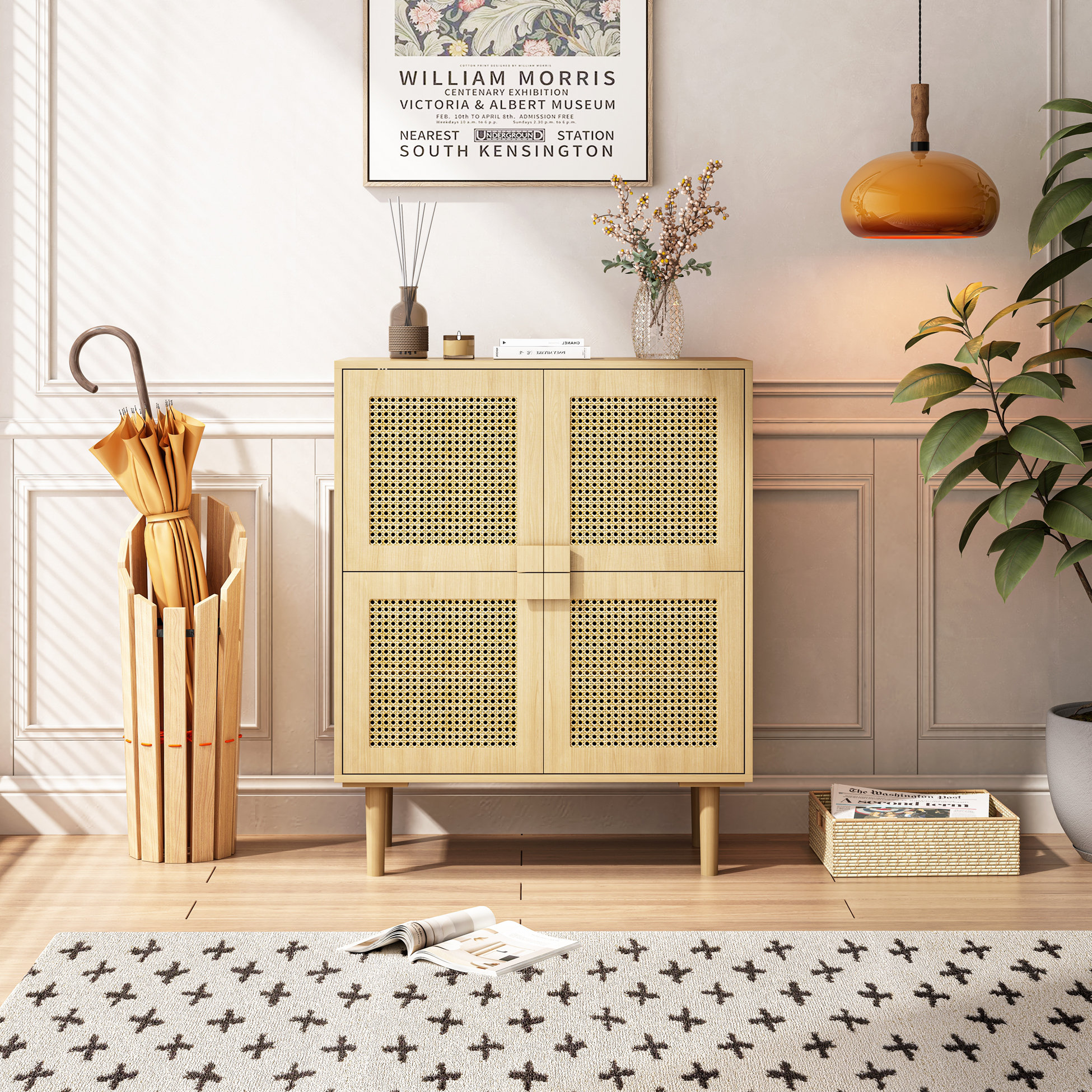 George Oliver 4-Doors Rattan Mesh Storage Cabinet, Sideboard With Eight ...