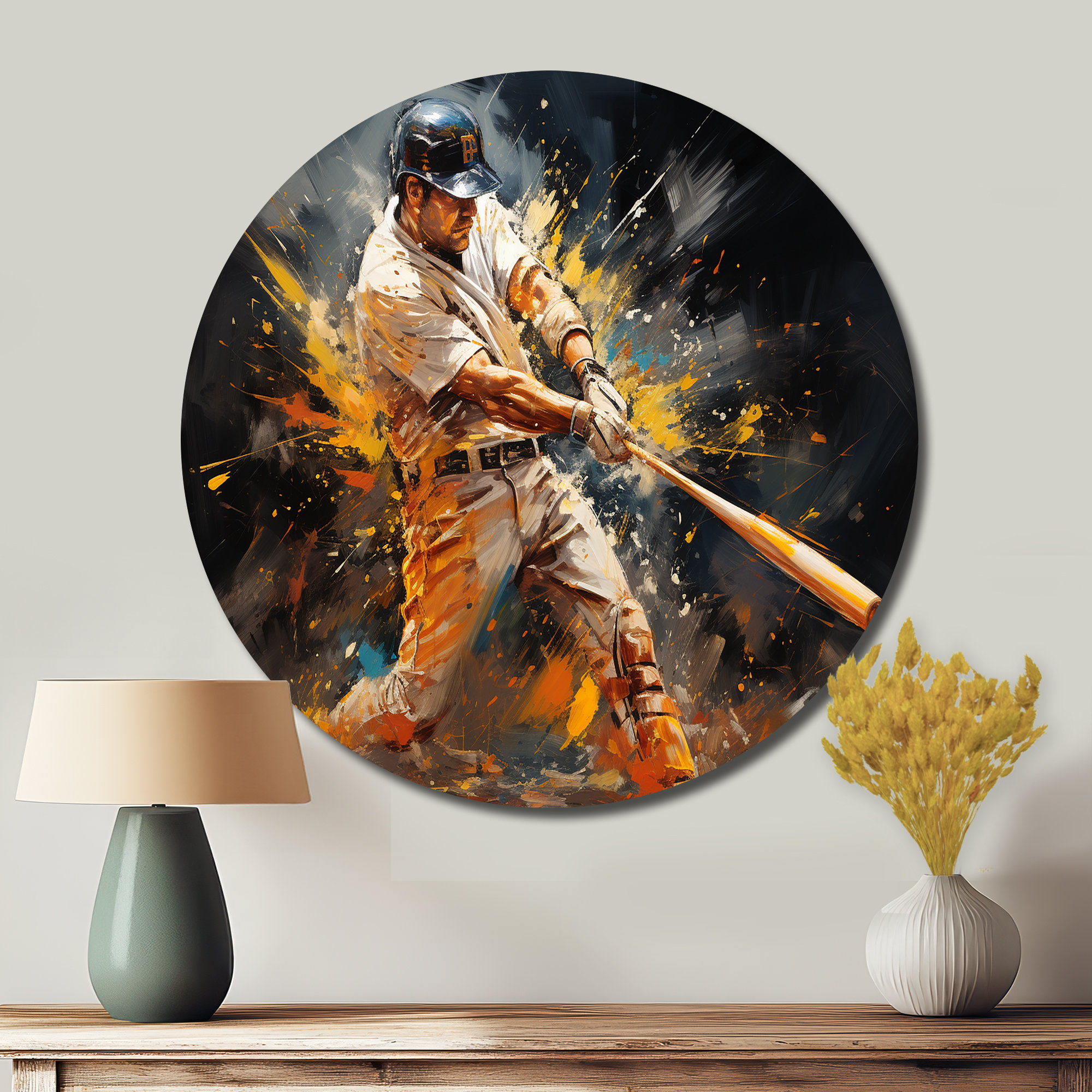 Ivy Bronx Baseball Abstract Home Run - Sports Round Metal Art | Wayfair