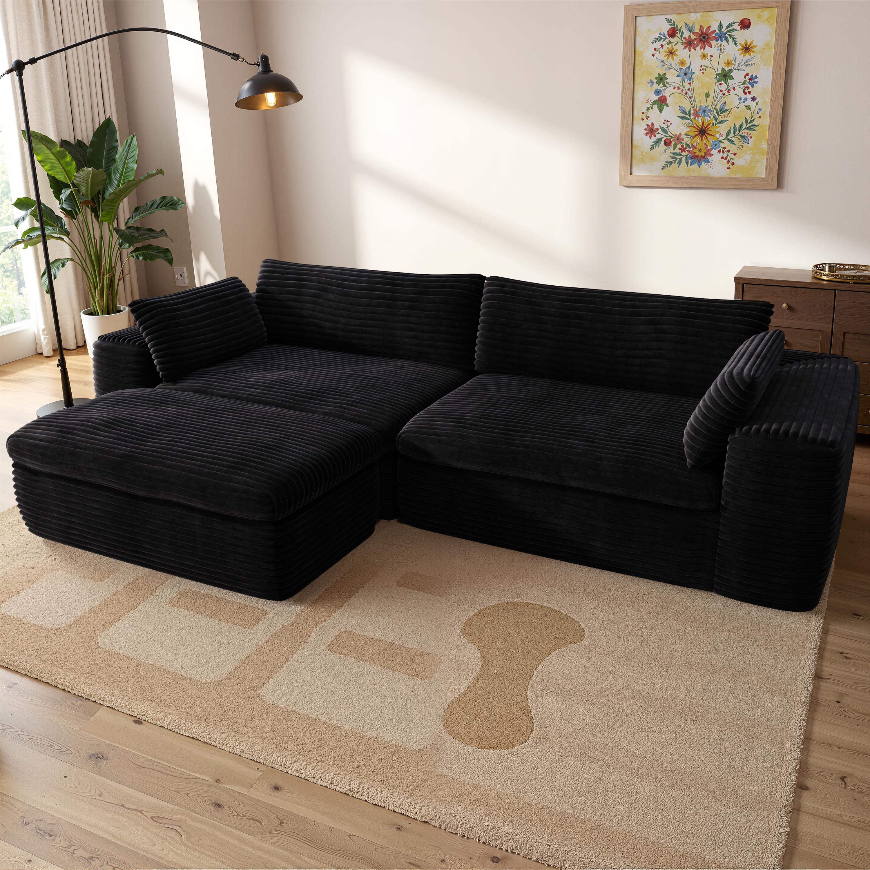 Wade Logan® Edgar L-Shaped Corduroy Sectional Sofa with Ottoman ...