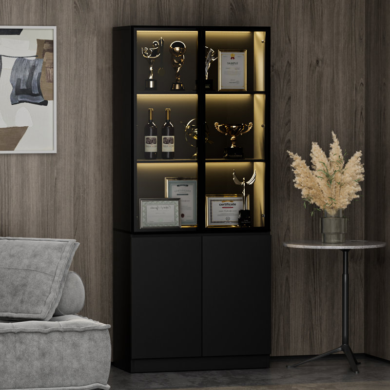 Wrought Studio 78.7" Tall Display Storage Cabinet with Glass Doors and ...