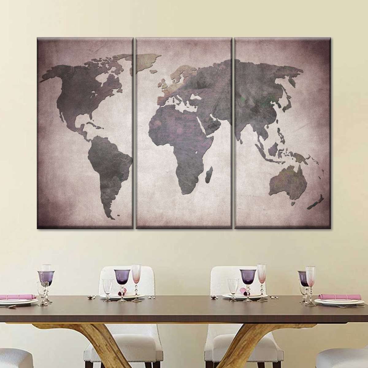 Williston Forge Titanium World Map On Canvas 3 Pieces Set | Wayfair