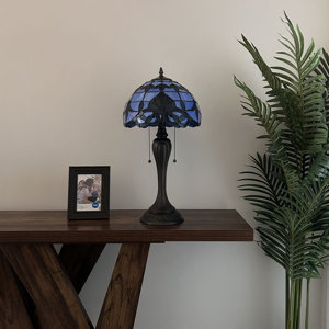 Fleur De Lis Living Flythe Table Lamp Blue Stained Glass LED Bulbs ...