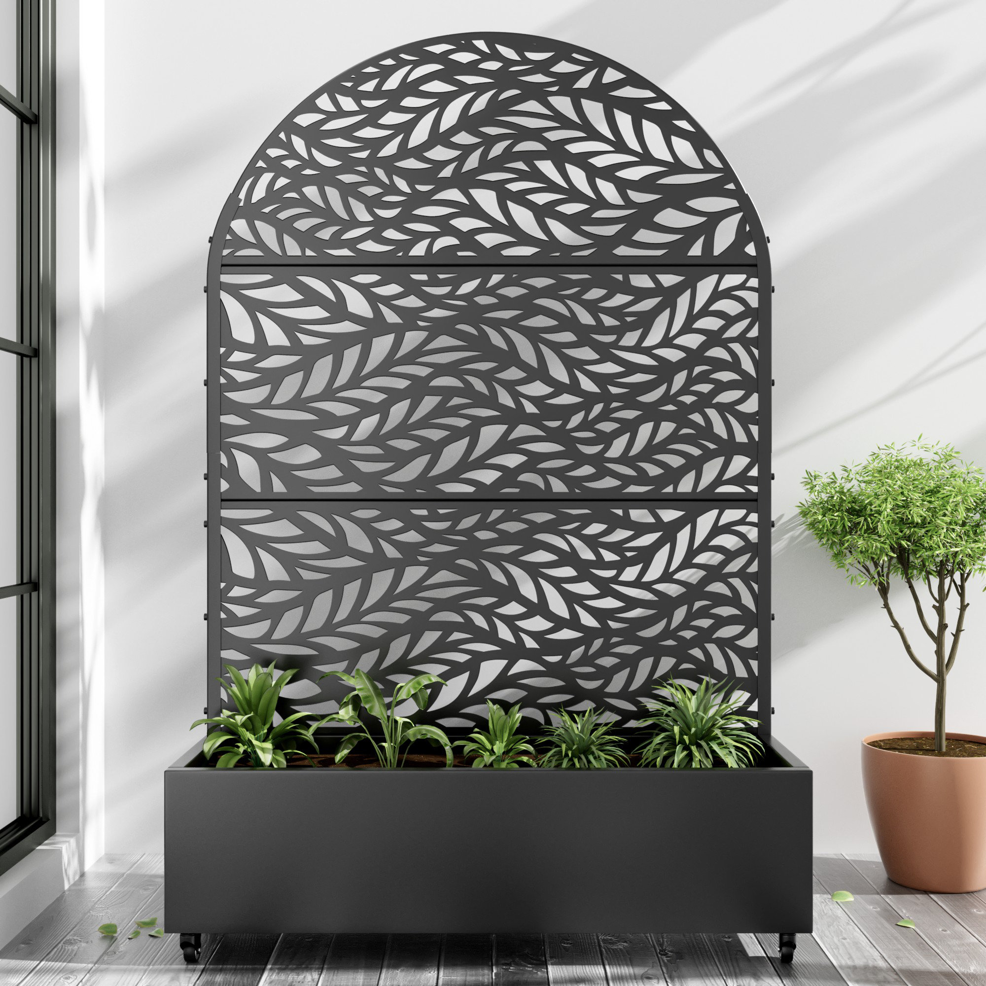 Latitude Run® Arch Metal Planter Box with Trellis with Wheels & Reviews ...
