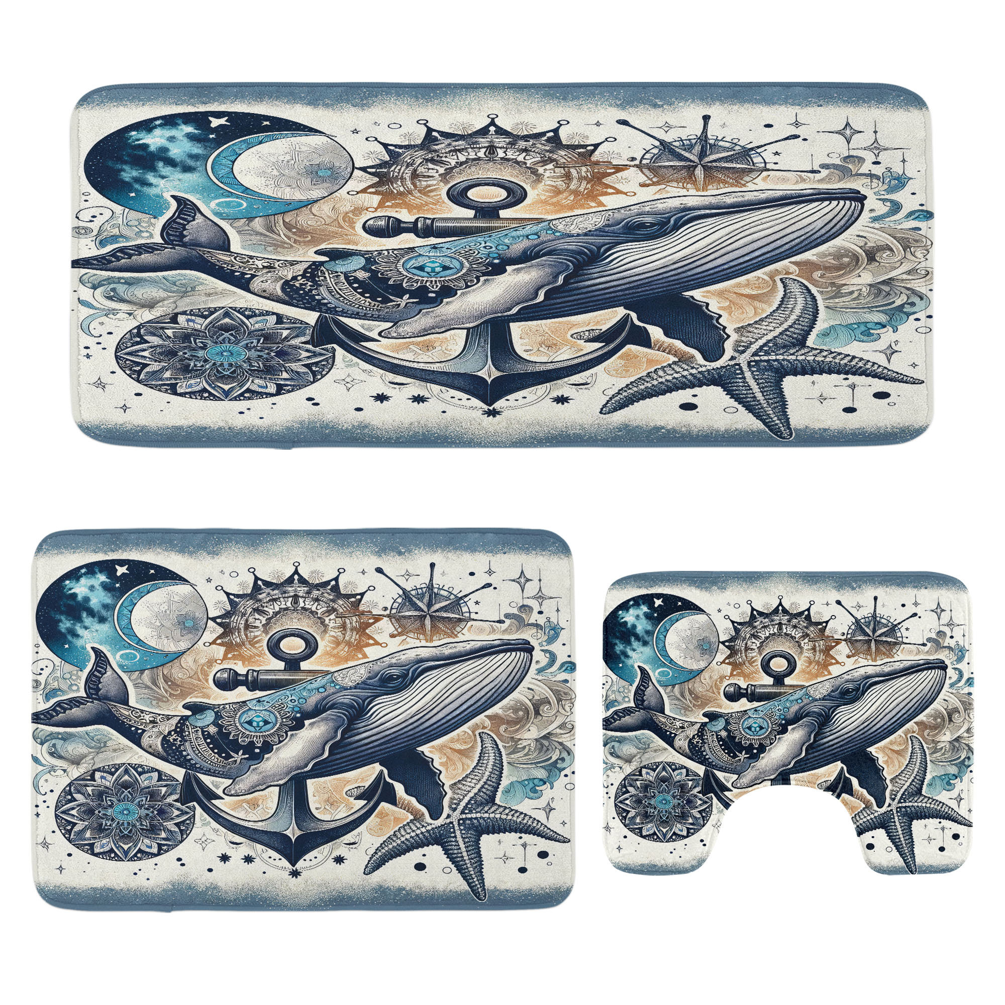Breakwater Bay Nautical Bathroom Rug Set 3 Pieces U-Shape & Rectangle ...