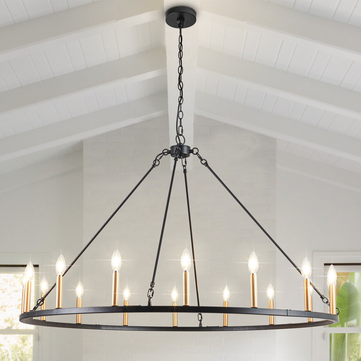 Latitude Run® Witkin 15 - Light Dimmable Wagon Wheel Chandelier Black ...