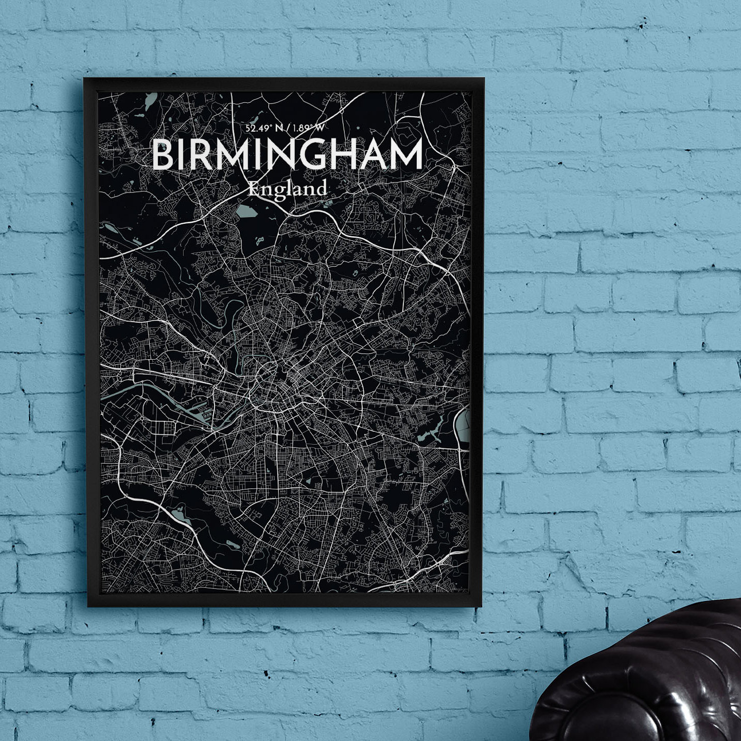 OurPoster.com 'Birmingham City Map' Graphic Art Print Poster in Black ...