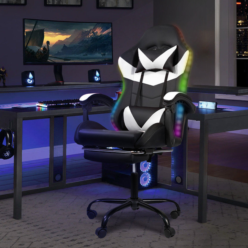Inbox Zero Ergonomic RGB Gaming Chair with Adjustable Recline, LED ...