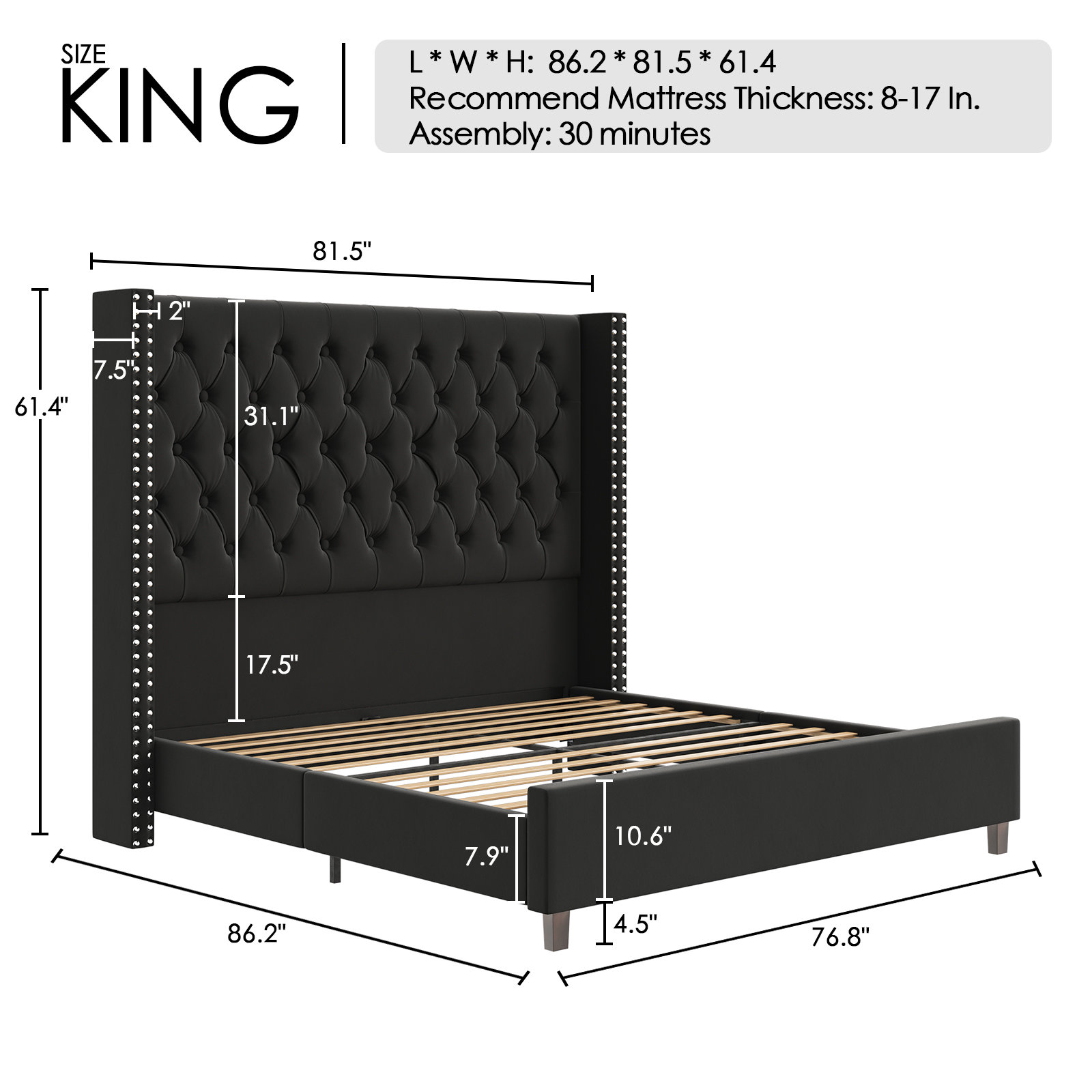 House of Hampton® Bed Frame with 61.4" Tall Headboard Upholstered ...