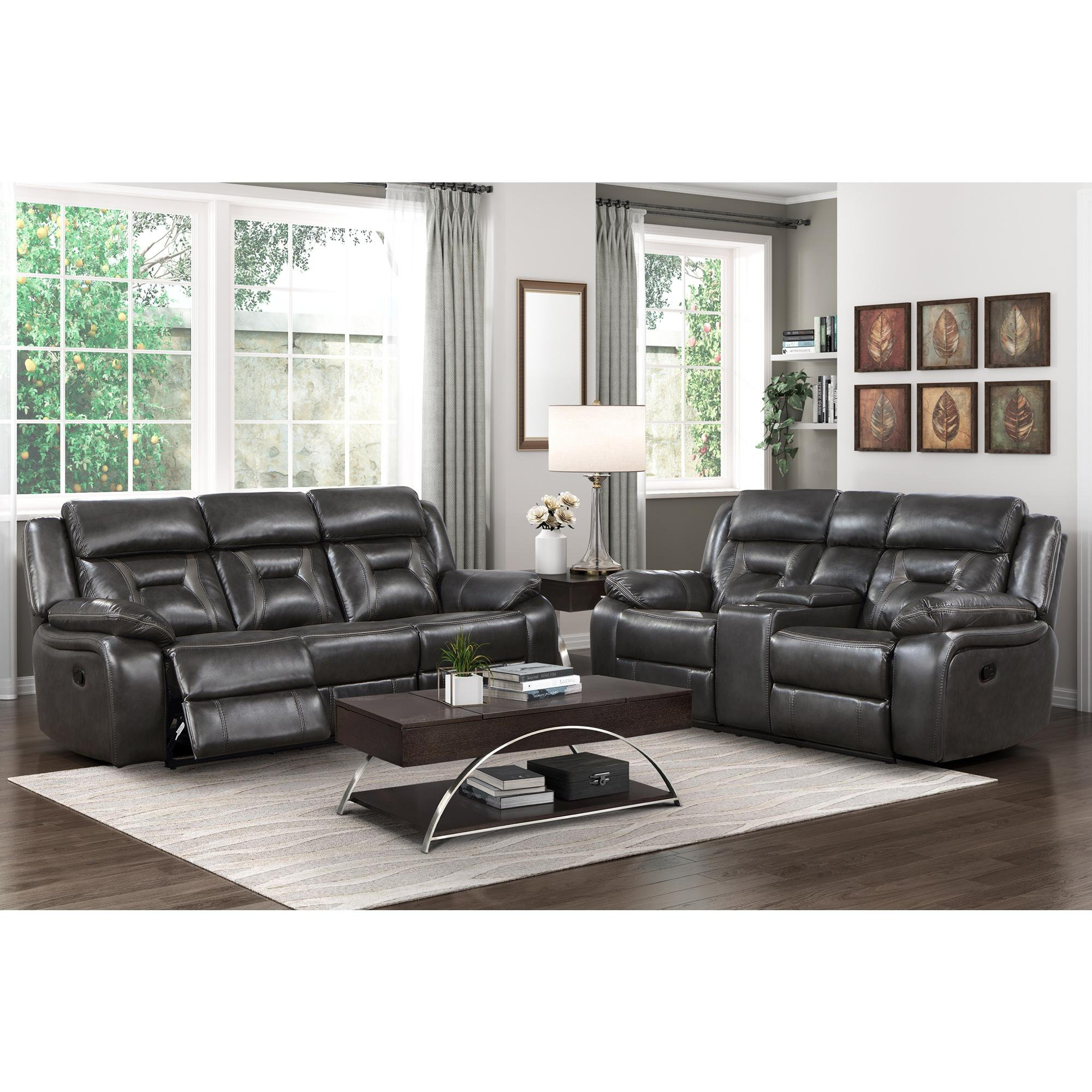Ebern Designs 2pc Reclining Sofa Set Modern Design Living Room ...