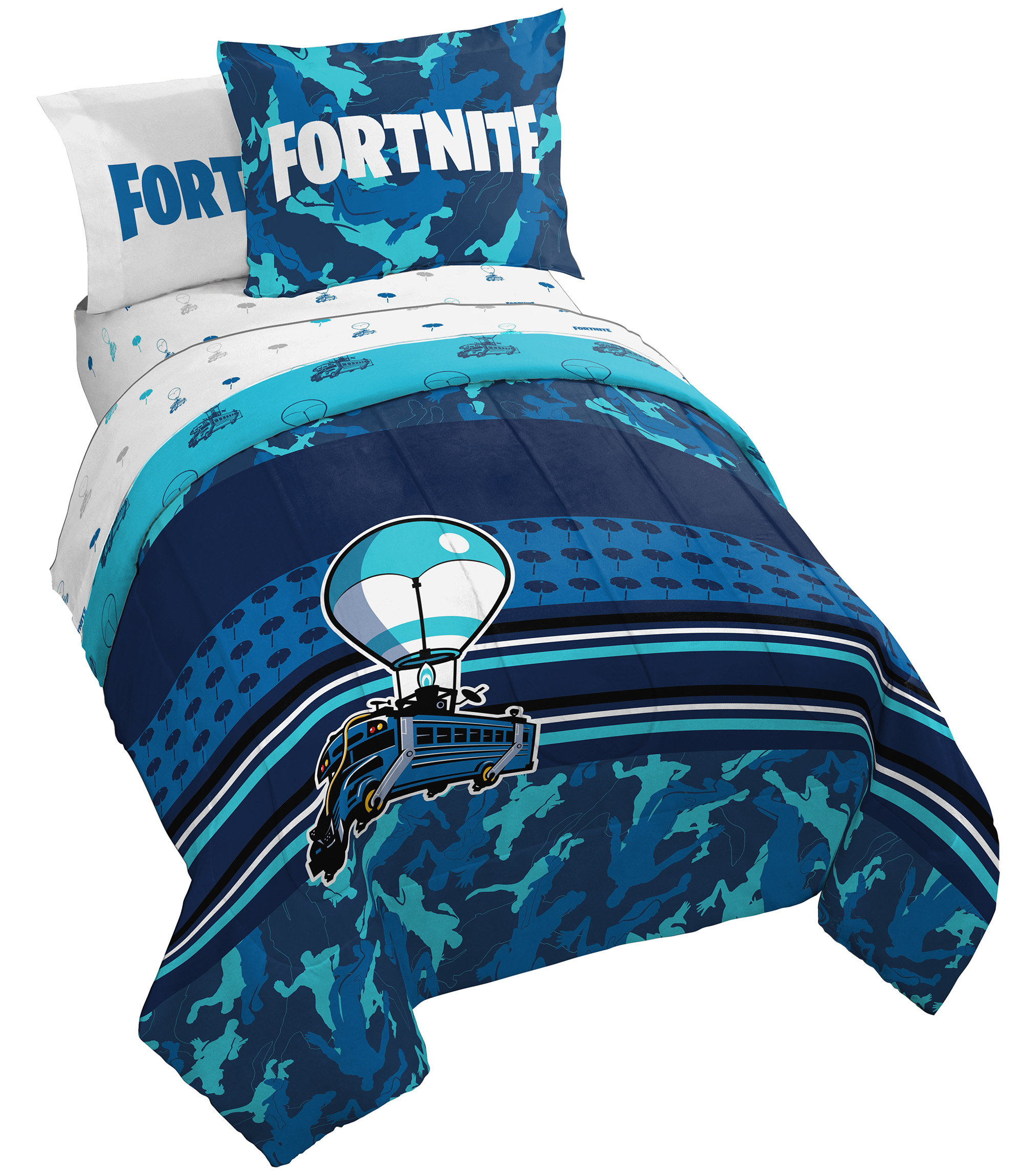 Fortnite Level Up Fortnite Battle Bus 7 Piece Bedding Set w/ Sham ...