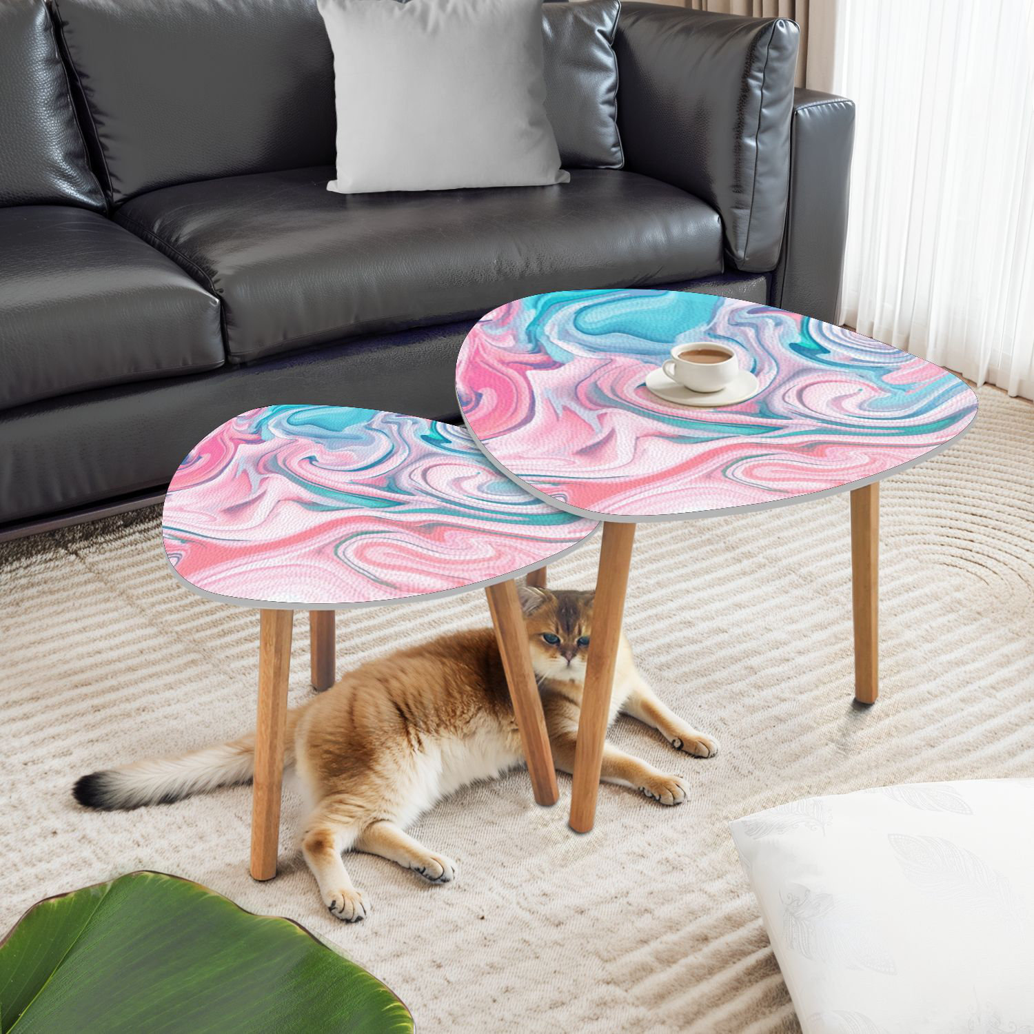 George Oliver Triangle Nesting Coffee Table Set of 2 Marbling Marble ...