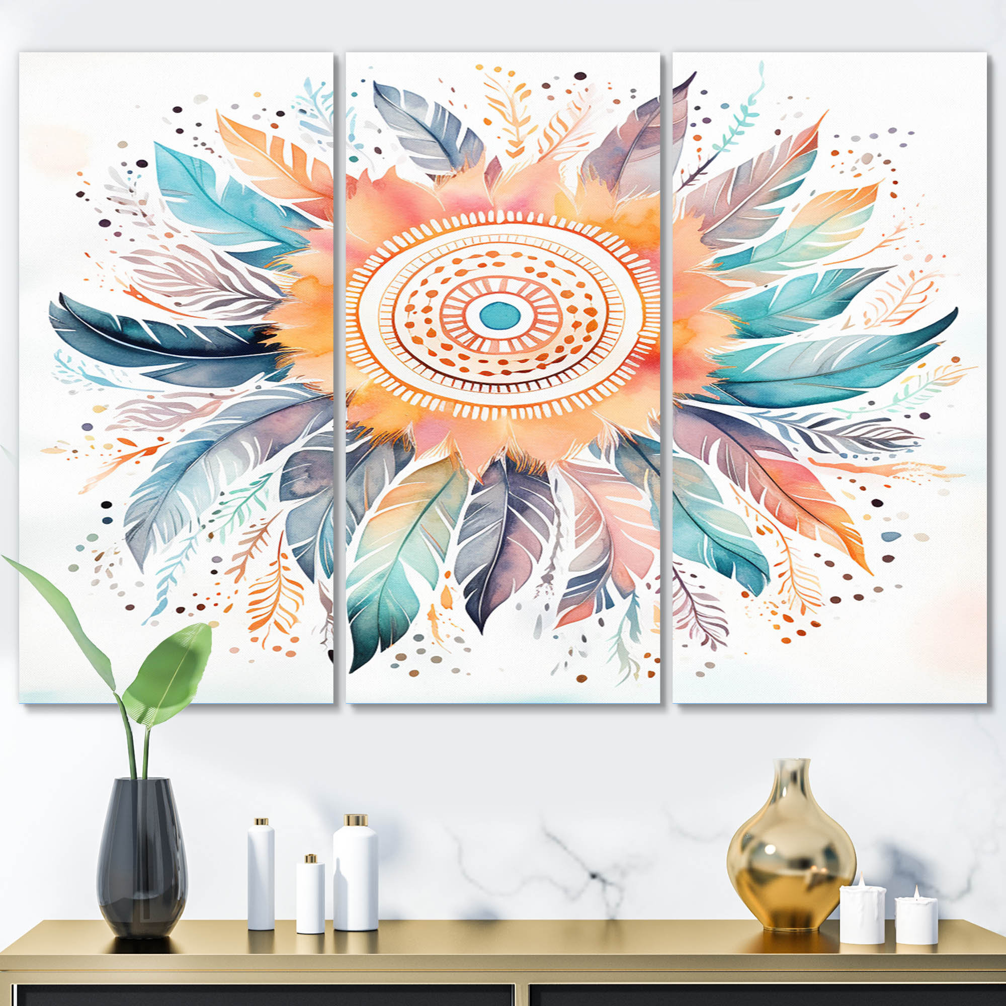 Design Art Pastel Boho Dreamcather - Dream Catcher Canvas Art Print Set ...