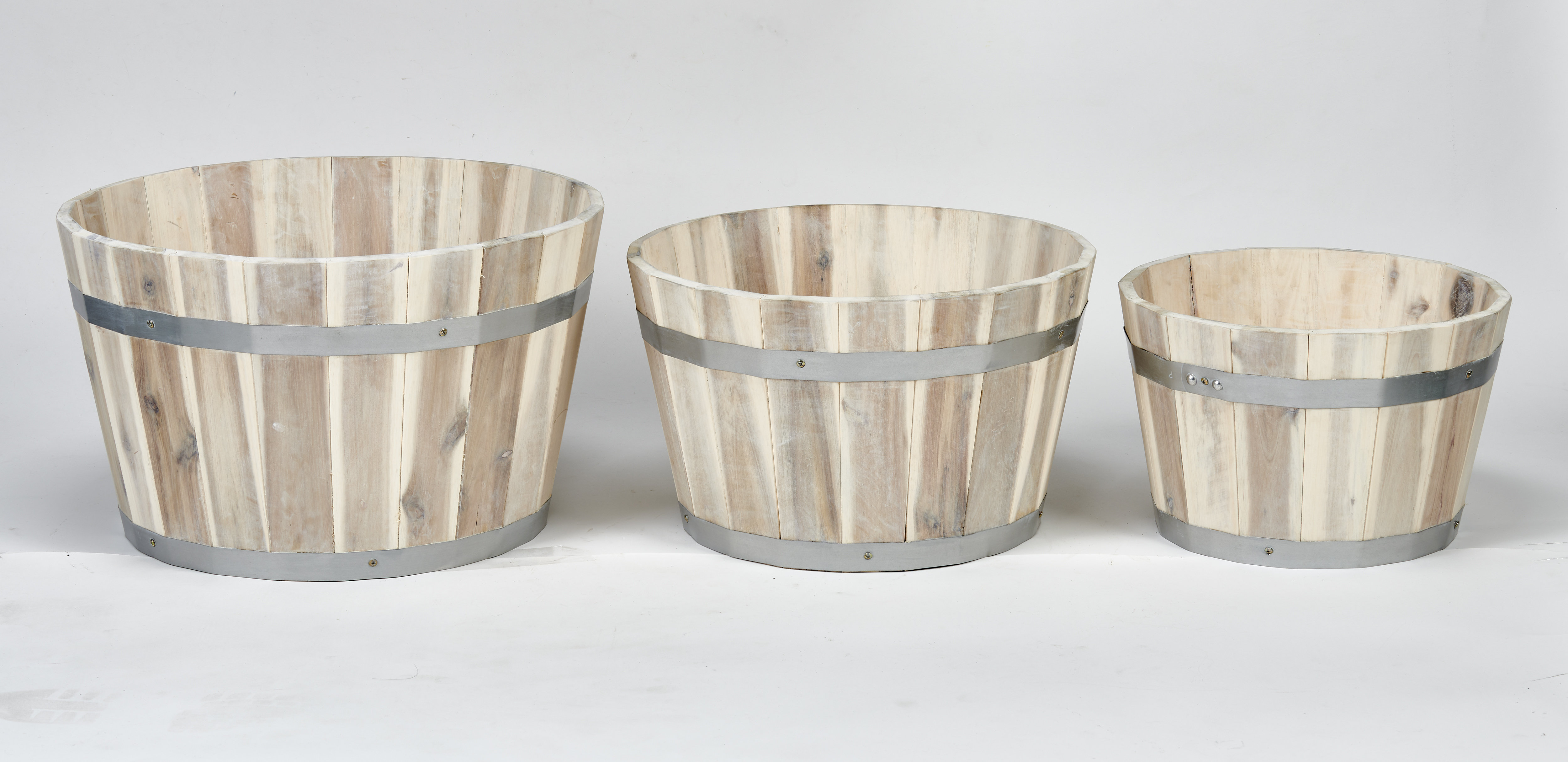 Gracie Oaks Rhooms Nested 3-Piece Wood Barrel Planter Set - Wayfair Canada
