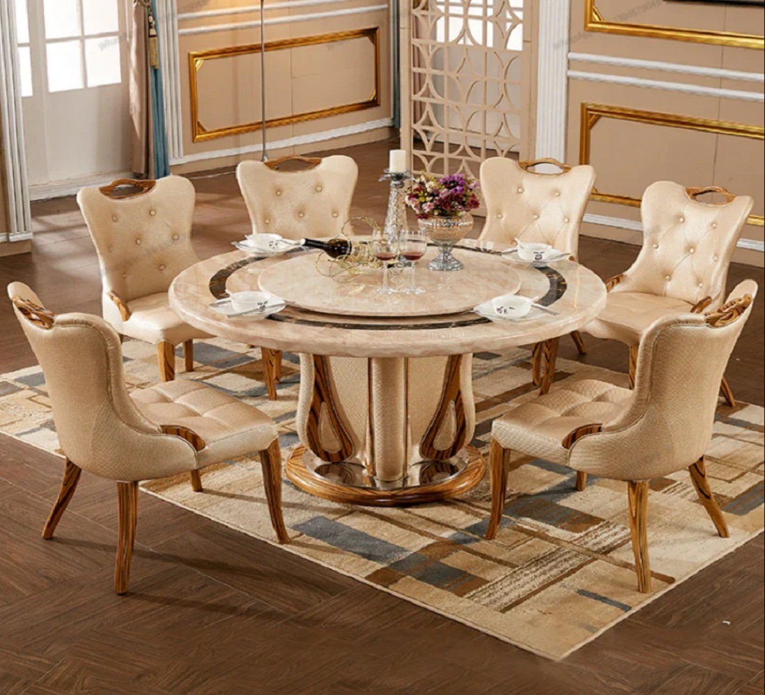 Glamour Furnishings European Marble Dining Table - Nordic Beige, Round ...