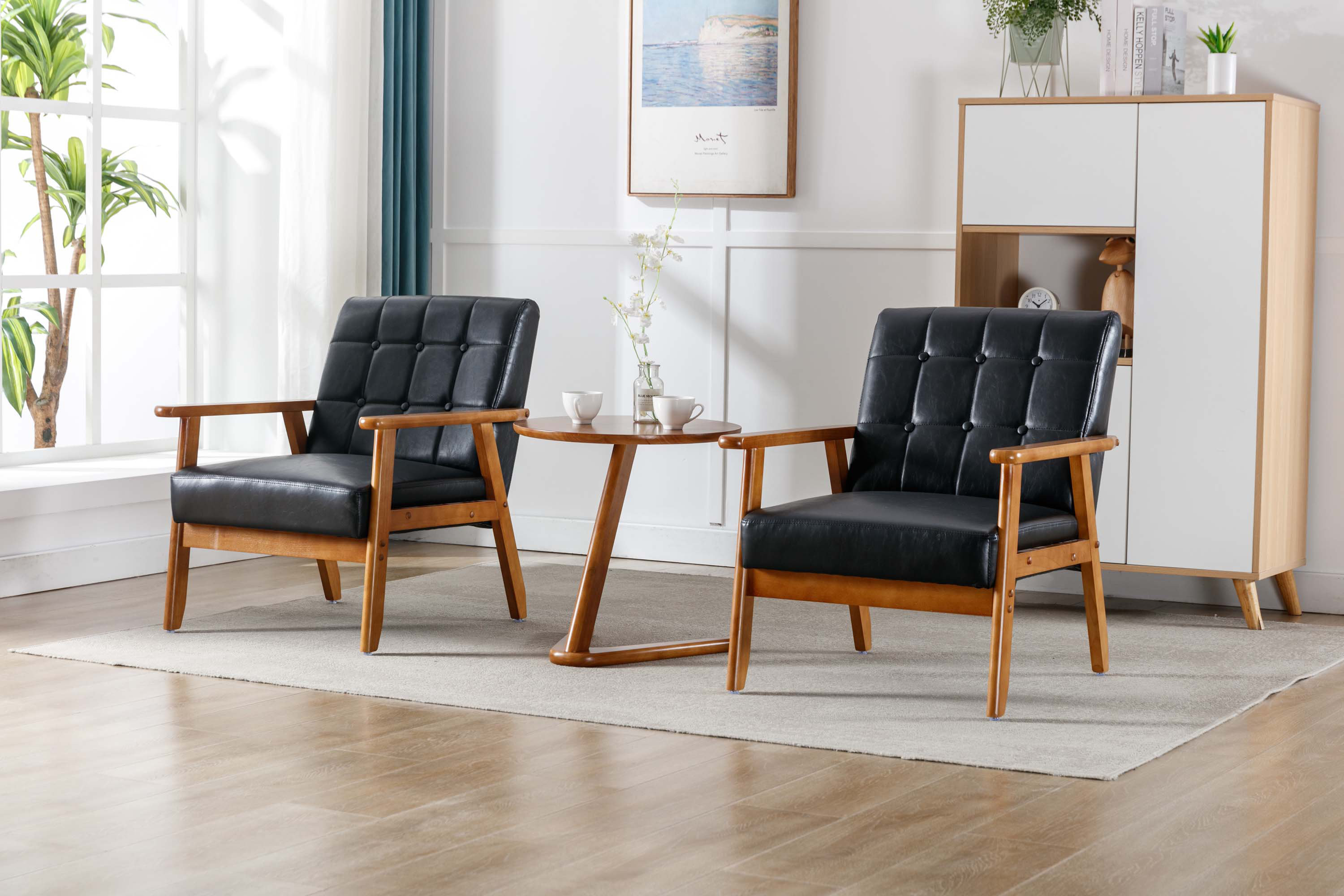 Beyong Accent Chairs Set of 2 with Side Table,Modern Accent Chair, Wood ...
