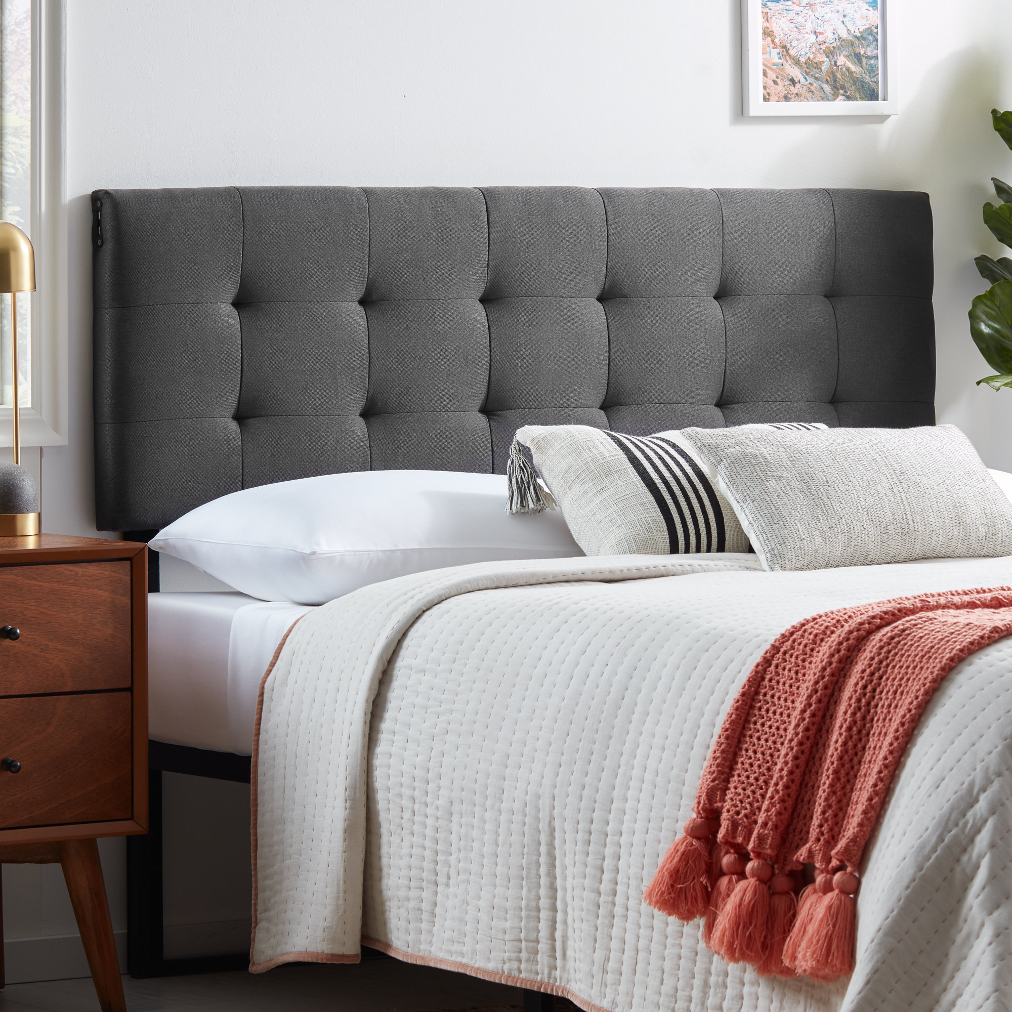 Wade Logan Square Tufted Mid-Rise Headboard with USB Ports & Reviews ...
