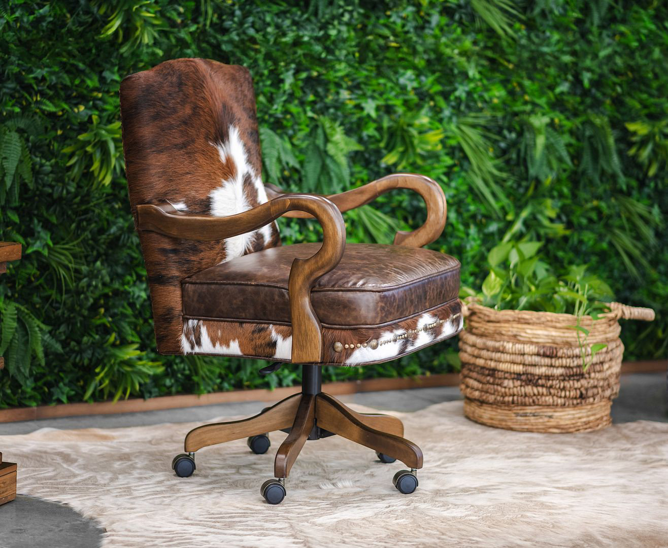 Foundry Select Leather Office Chair With Cowhide Accents | Wayfair