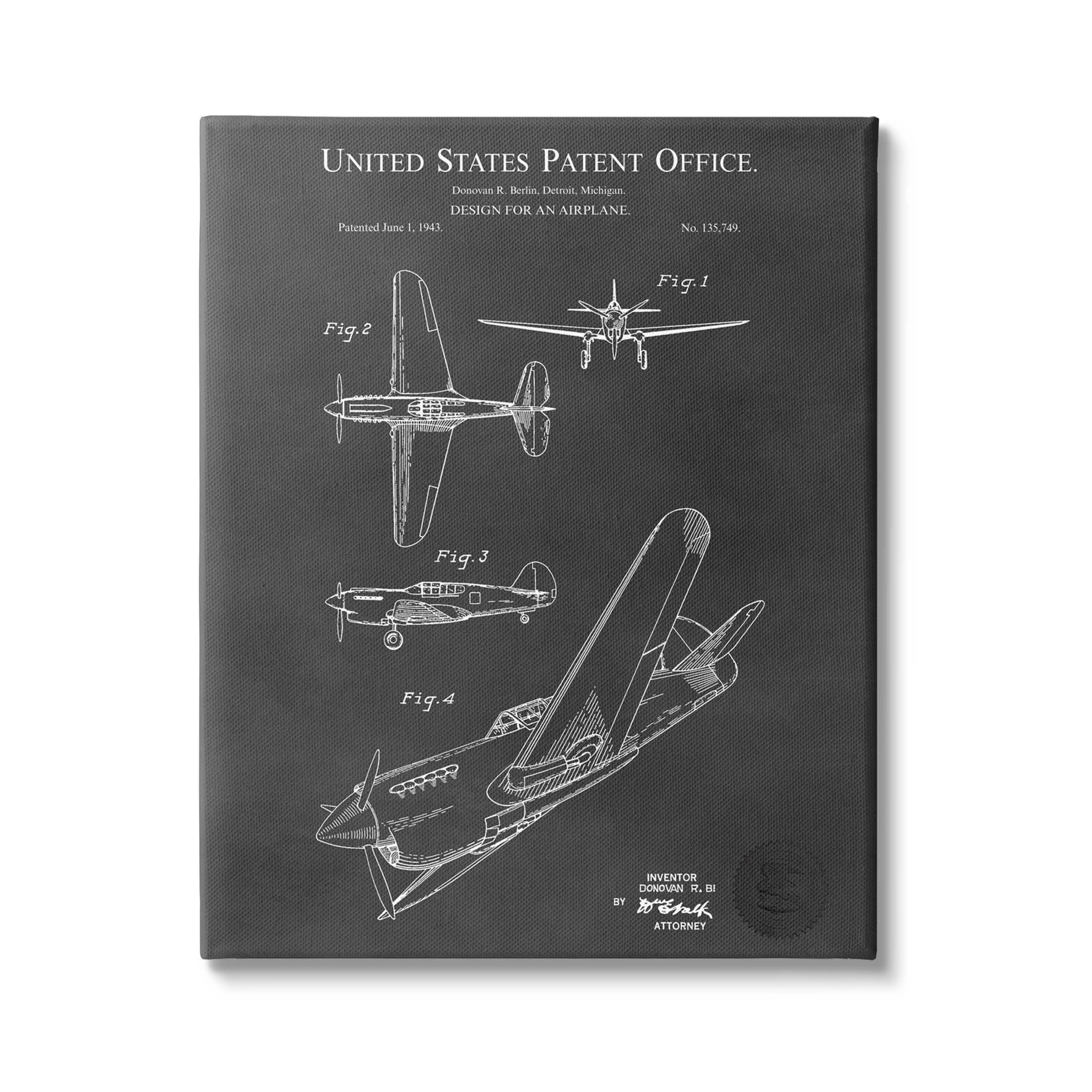 Stupell Industries Detailed Aircraft Blueprint Chart Canvas Wall Art By ...