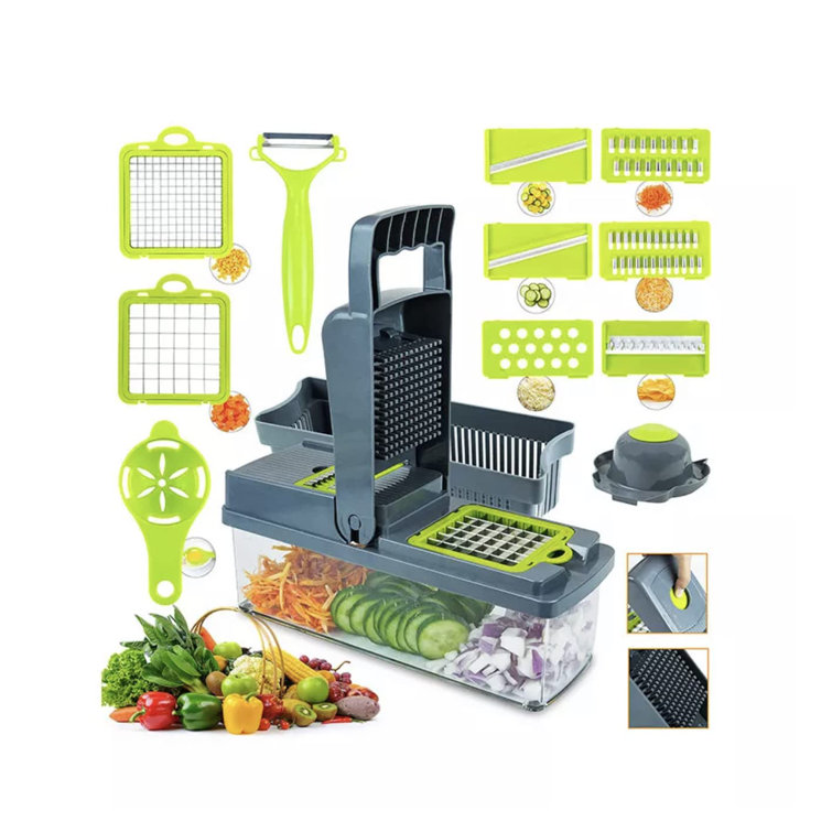 ColorLife 14 In 1 Vegetable Slicer, Stainless Steel Blades, Adjustable ...