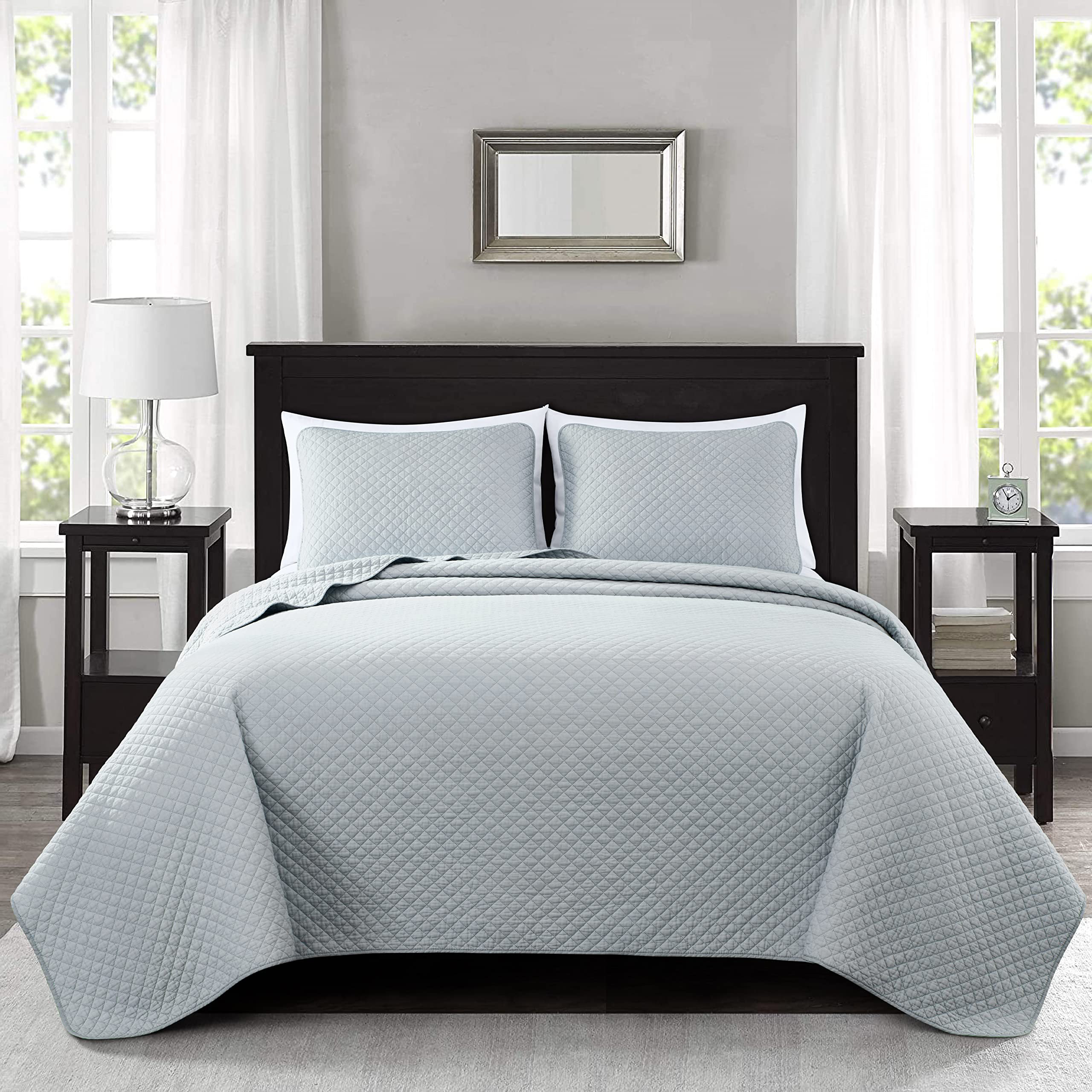 Chezmoi Collection Solid Color Cotton Quilt Standard Cotton 3 Piece ...