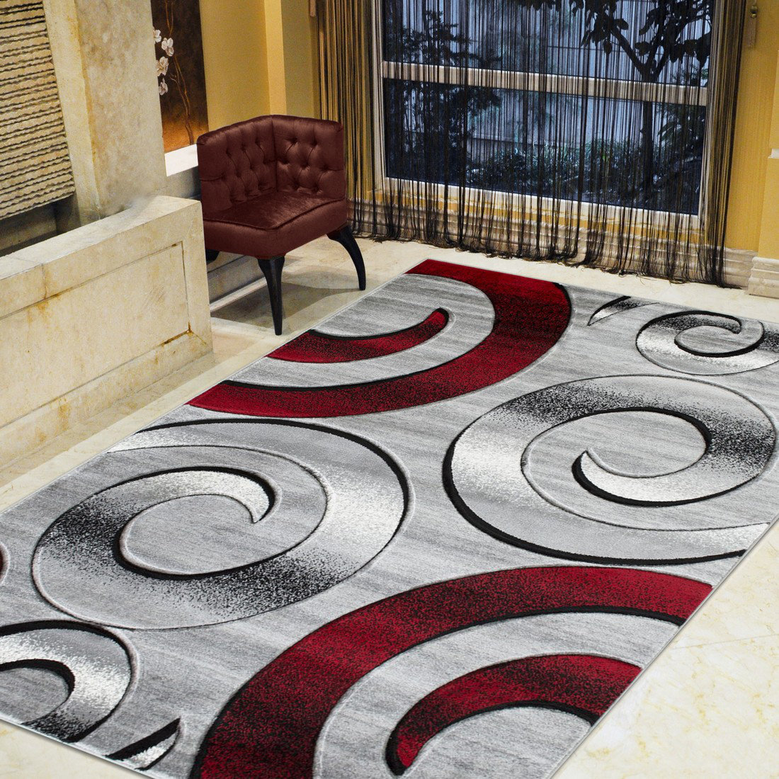 Orren Ellis Aftan Abstract Red/Gray Area Rug | Wayfair