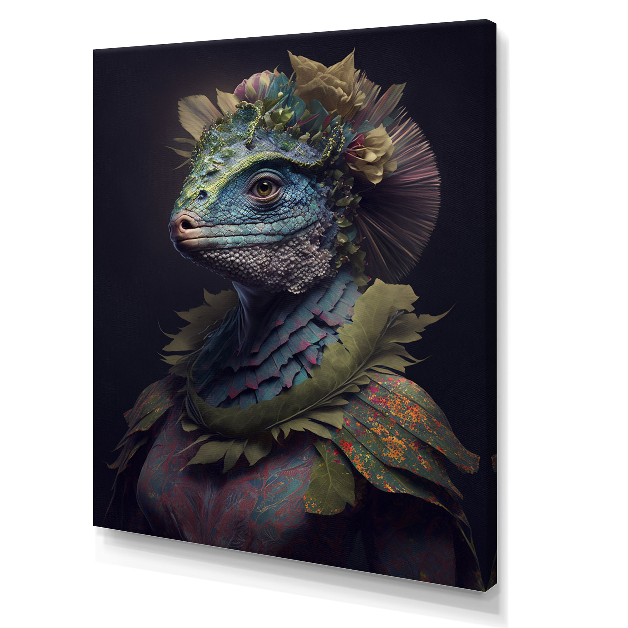 Trinx Blue Dino Wearing Reptile Suit On Canvas Print | Wayfair