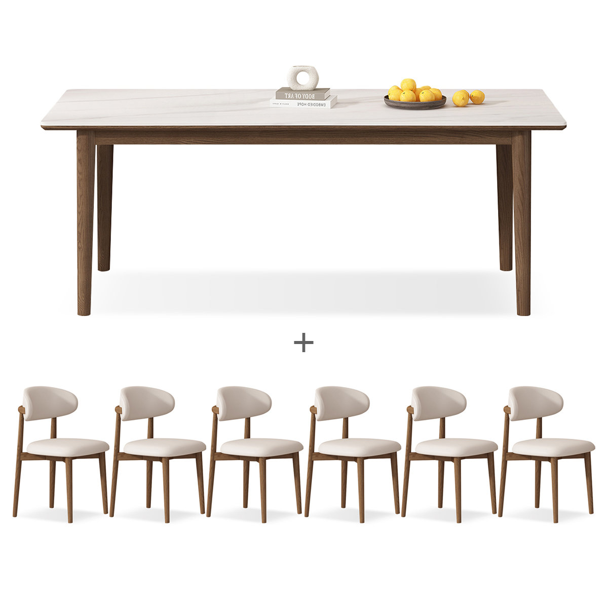 Dwelling Living 6 - Person White Rectangular Solid Wood Sintered Stone ...