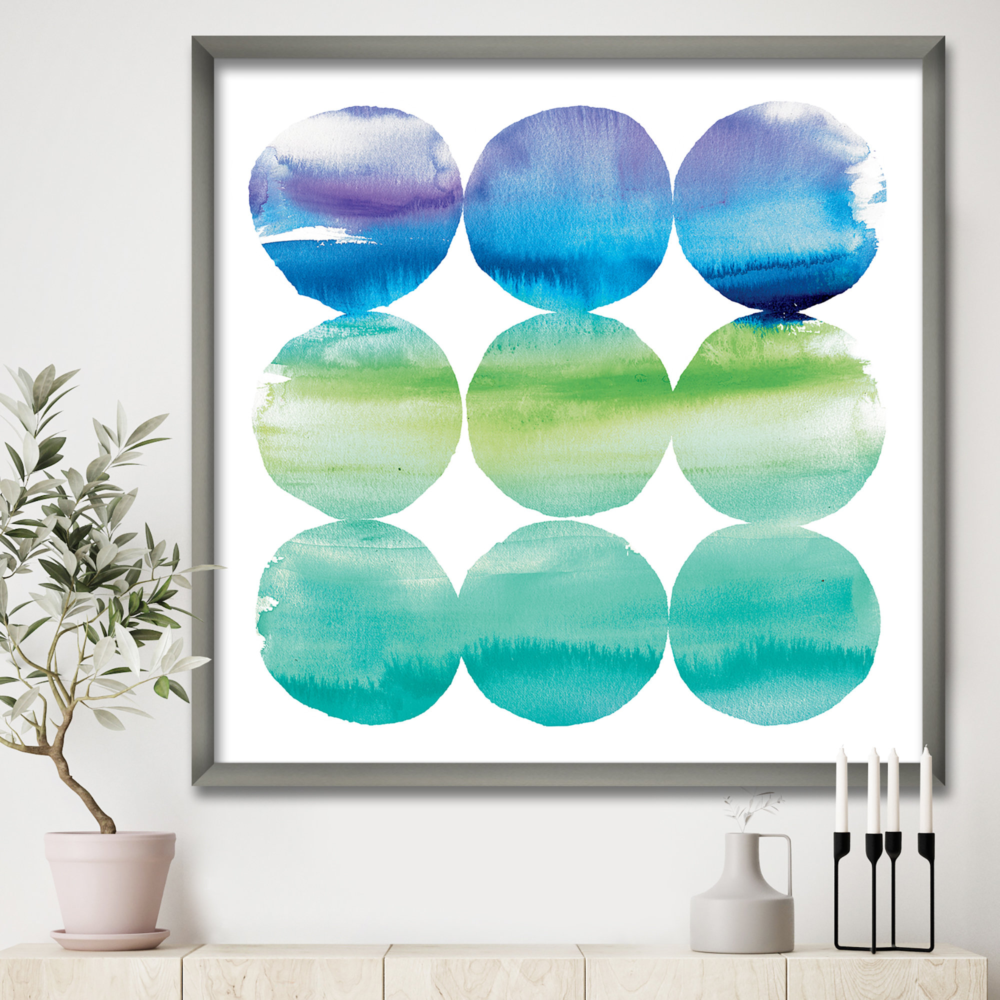 East Urban Home 'Circle Abstract Blue Colorfields III' Picture Frame ...