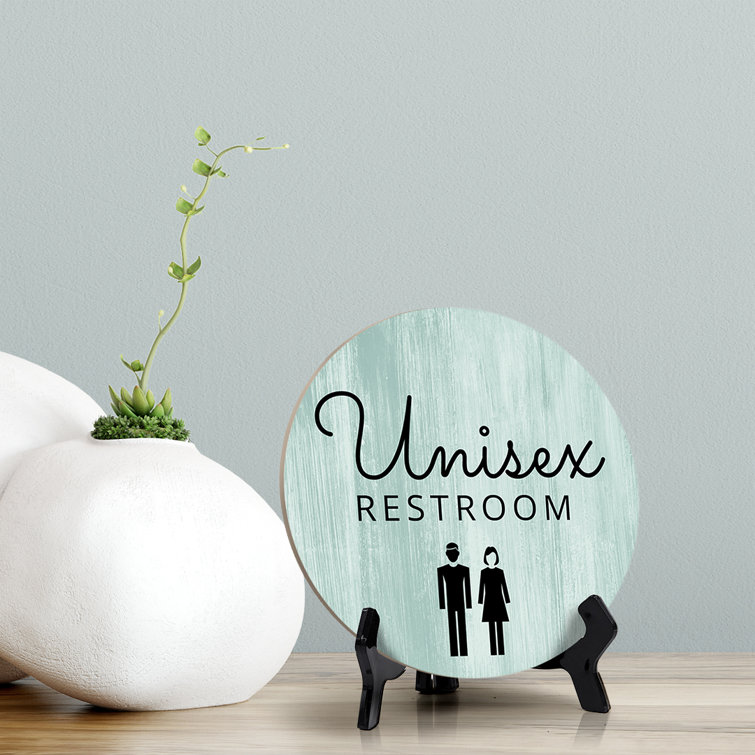 Signs ByLITA Round Unisex Restroom, Bathroom Table Sign with Acrylic ...