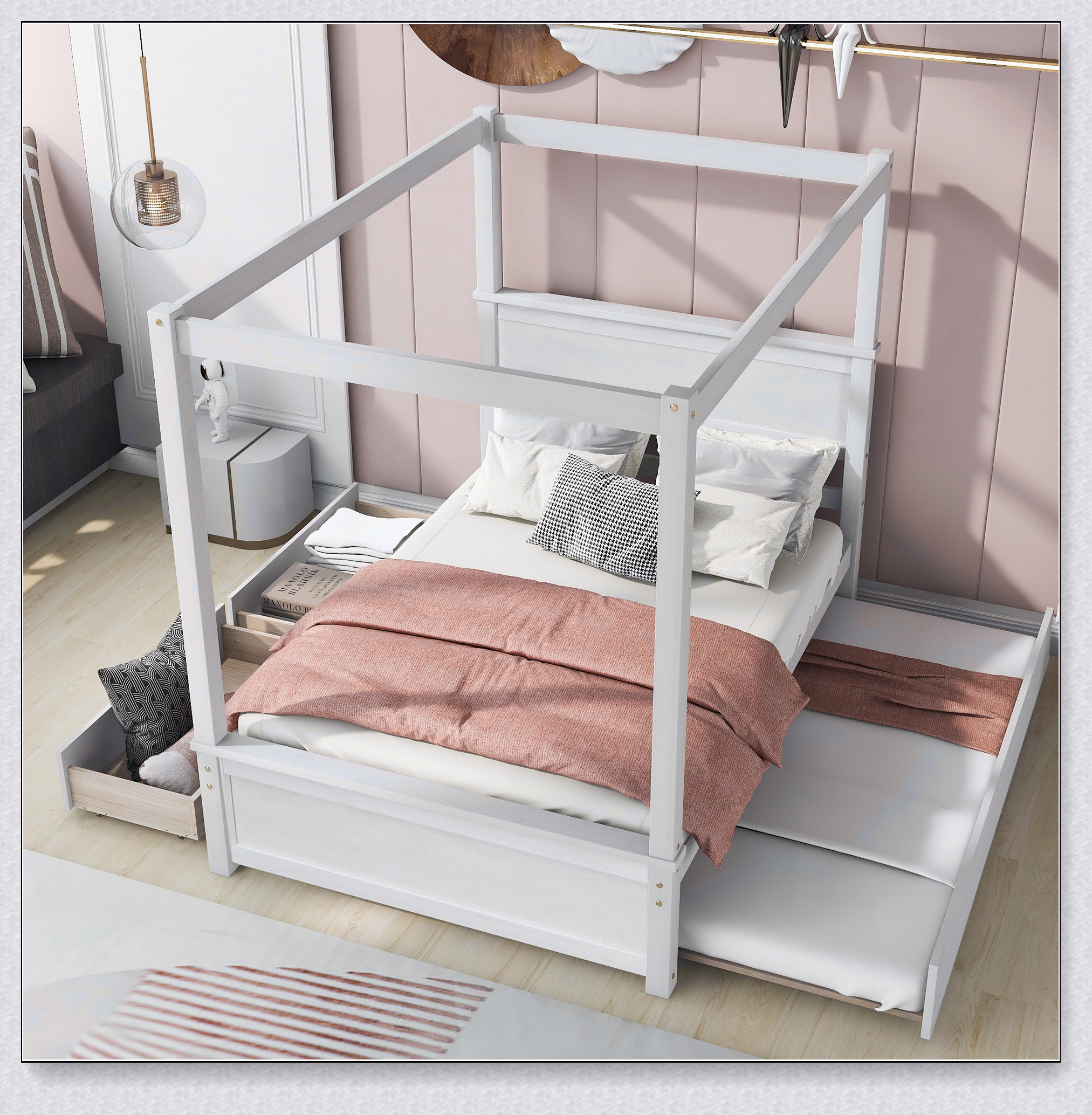 Ophelia & Co. Canopy Bed With Trundle Bed And Two Drawers ,Canopy ...