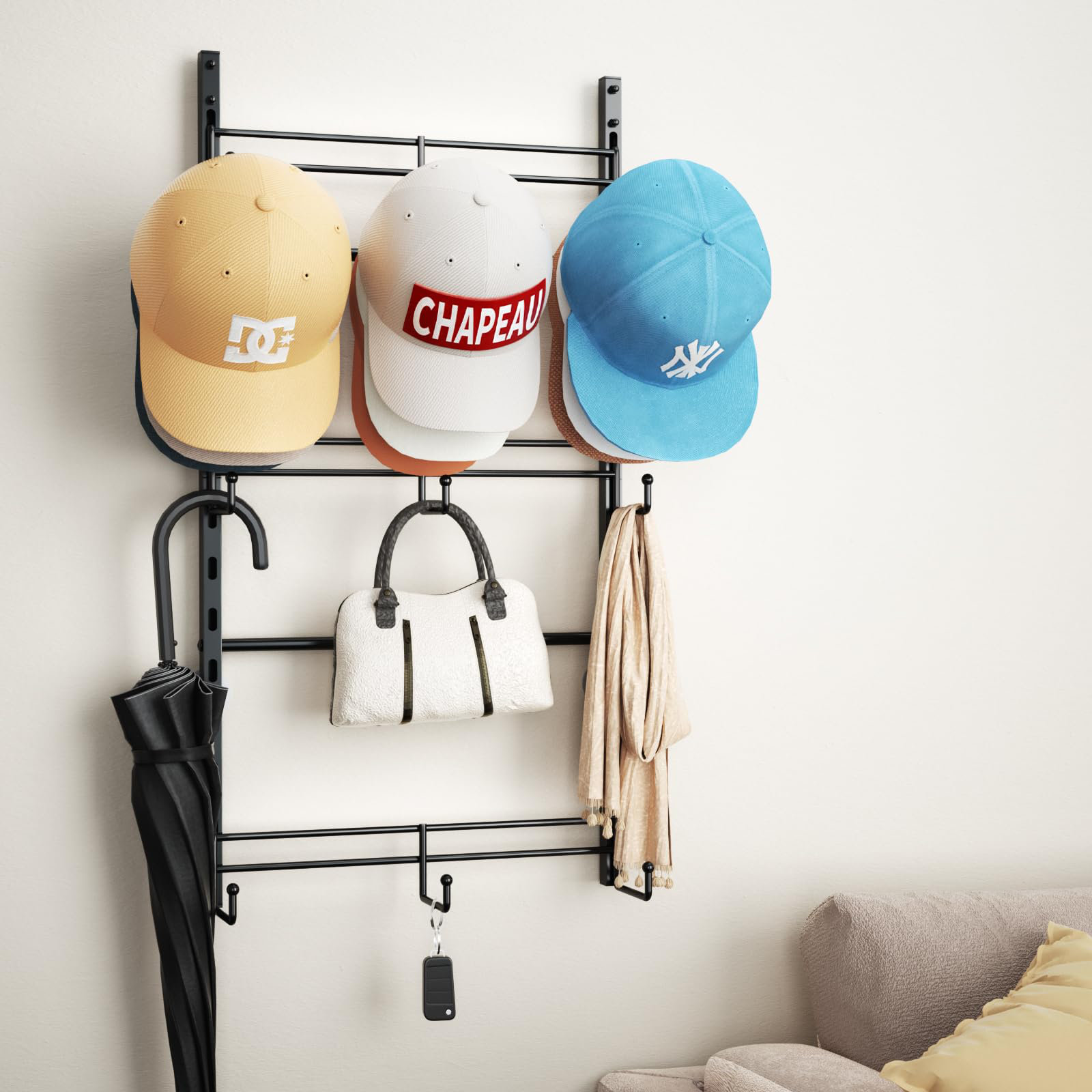 Rebrilliant Over Door Hat Organizer - 3 Tier Metal Adjustable Wall ...