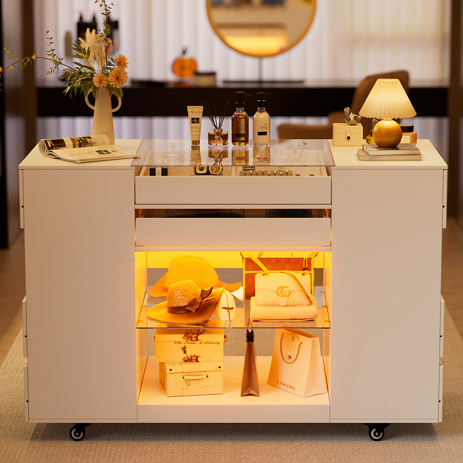 Ivy Bronx 8 - Drawer Dresser With Led Light, Closet Island with Drawers ...