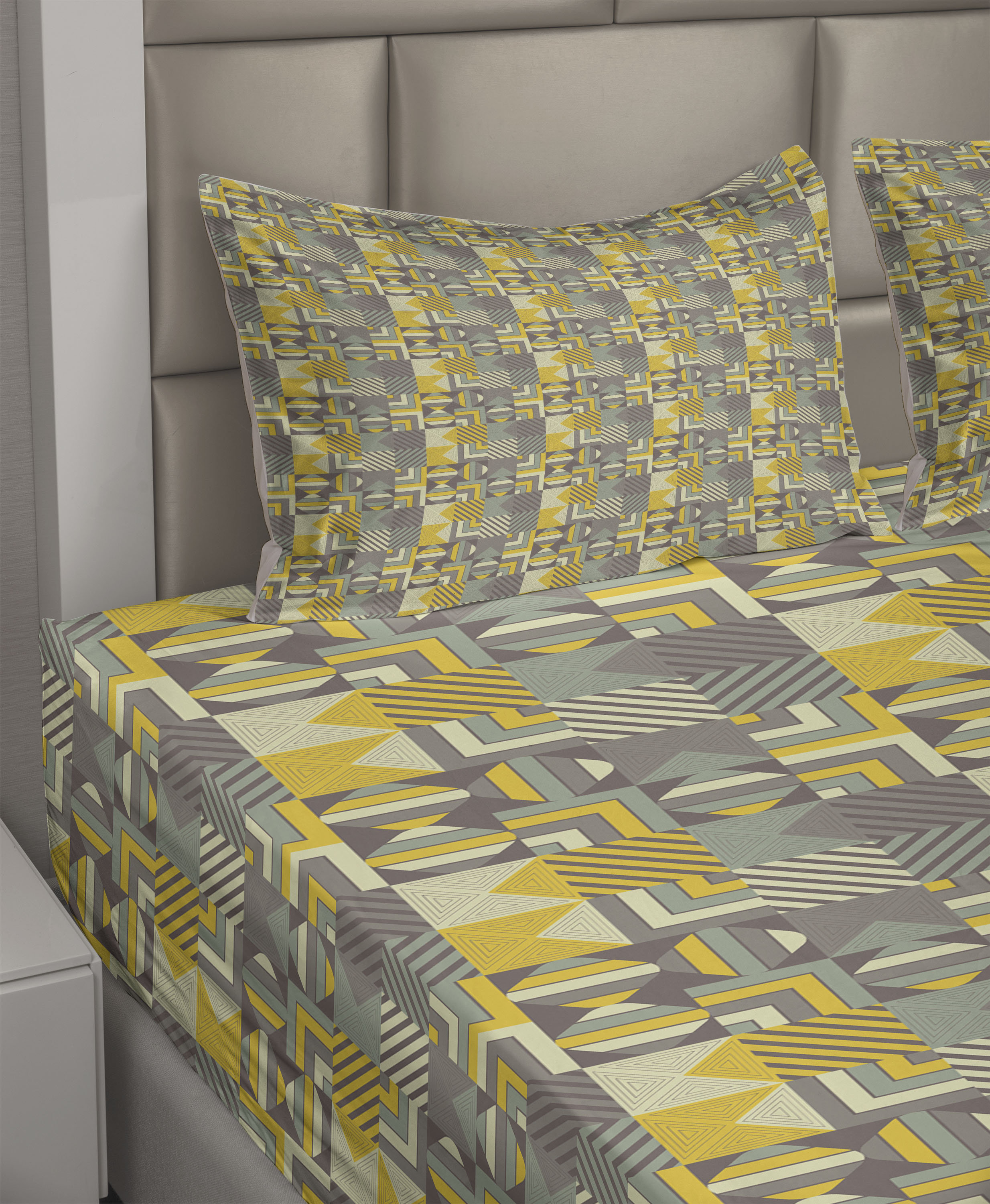 Ambesonne 90's Sheet Set Stripes Triangles Retro Plot Earth Yellow ...