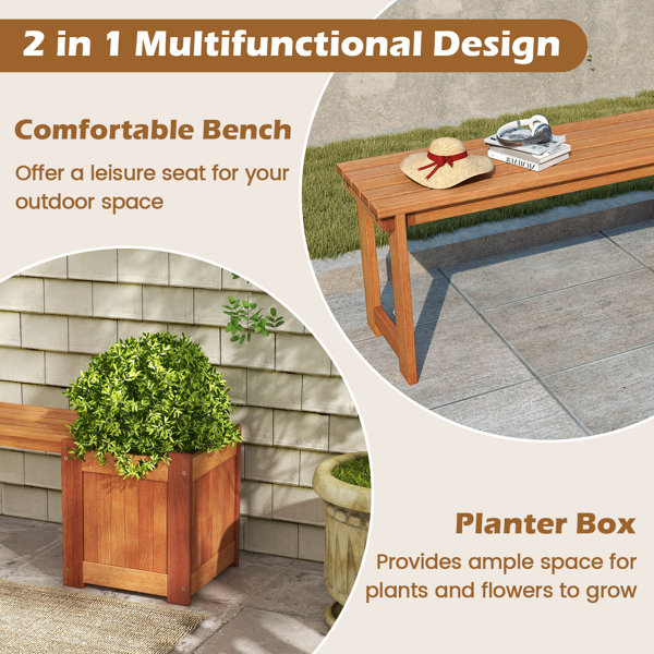 Latitude Run® 2PCS Bench with Planter Box 2 in 1 Wooden Flower Box Kit ...