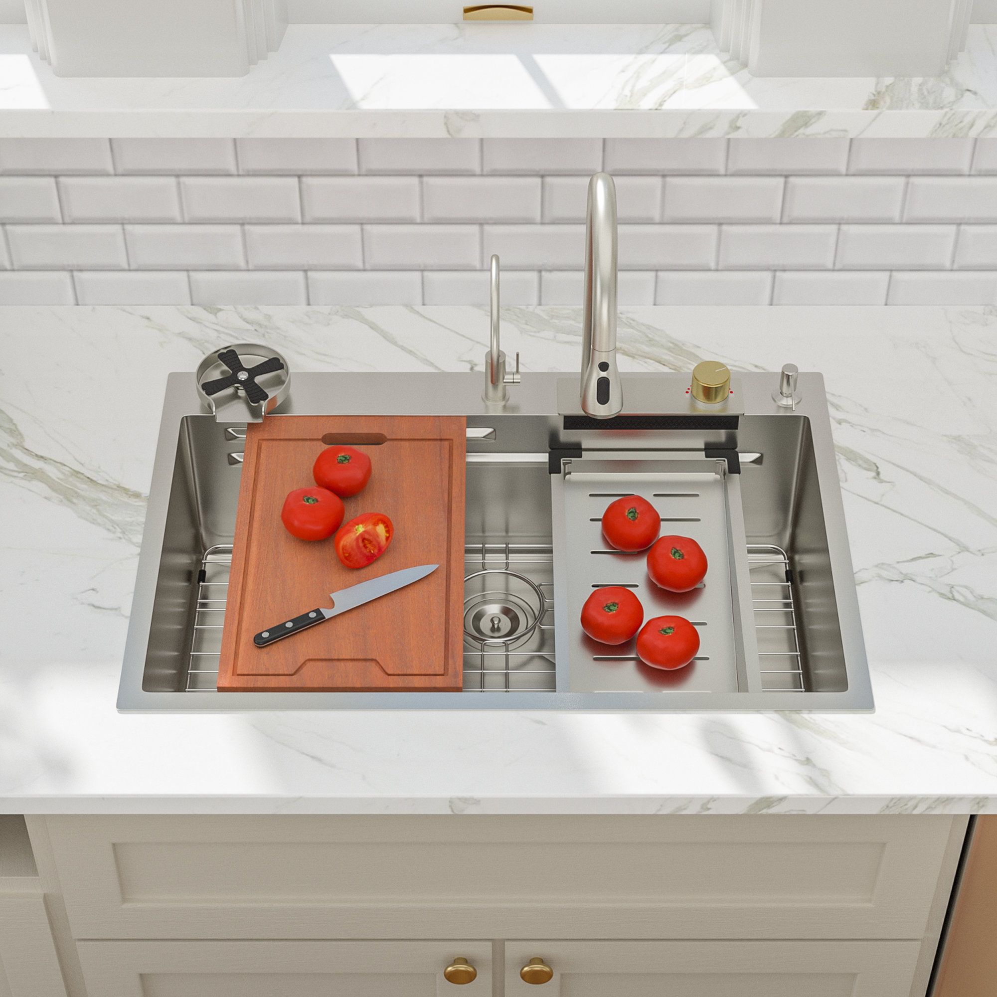 Kichae Waterfall Kitchen Sink - 33'' L Drop-In Single Bowl Stainless ...