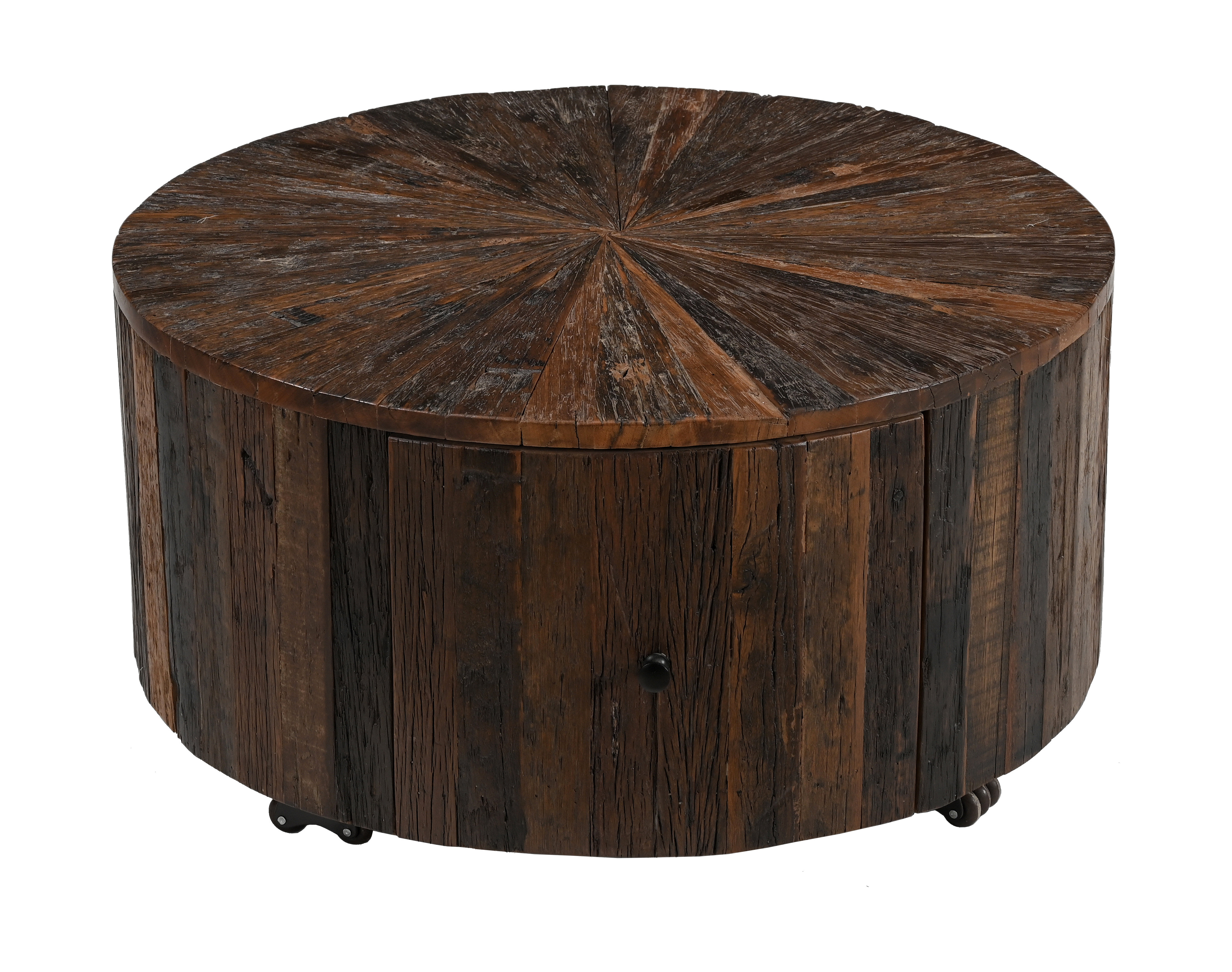 Millwood Pines Conol Solid Wood Drum Coffee Table with Storage ...