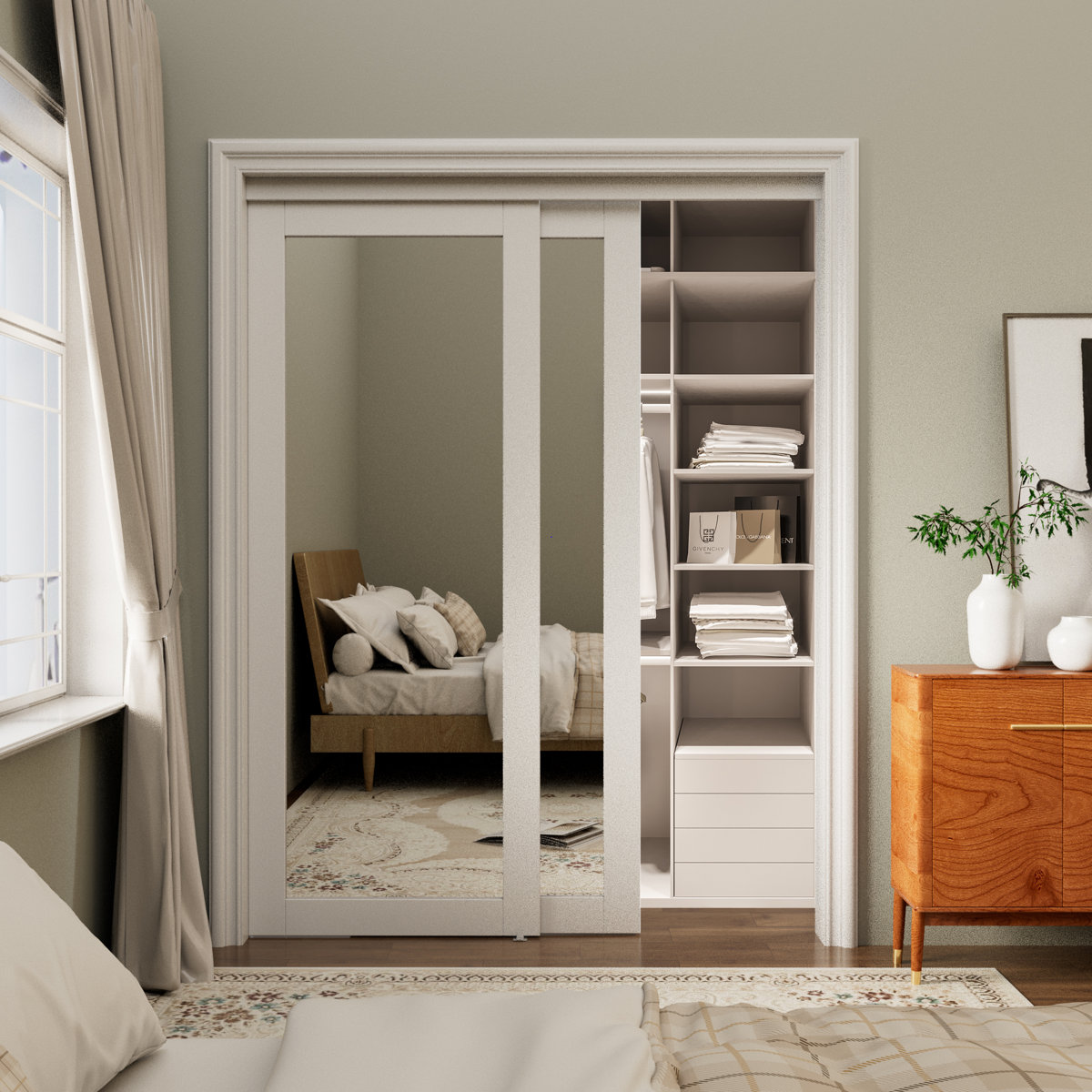 ARK DESIGN 80 in. Full Lite Mirrored Closet Sliding Doors With Hardware ...