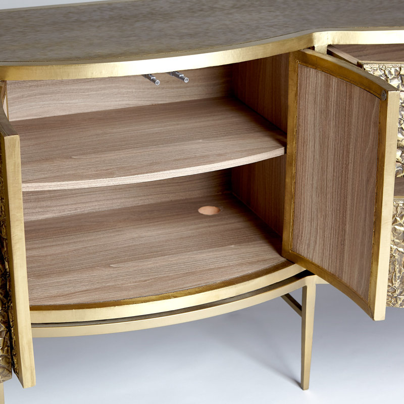 Global Views Crinkle Long Cabinet-Brass/Bronze | Wayfair