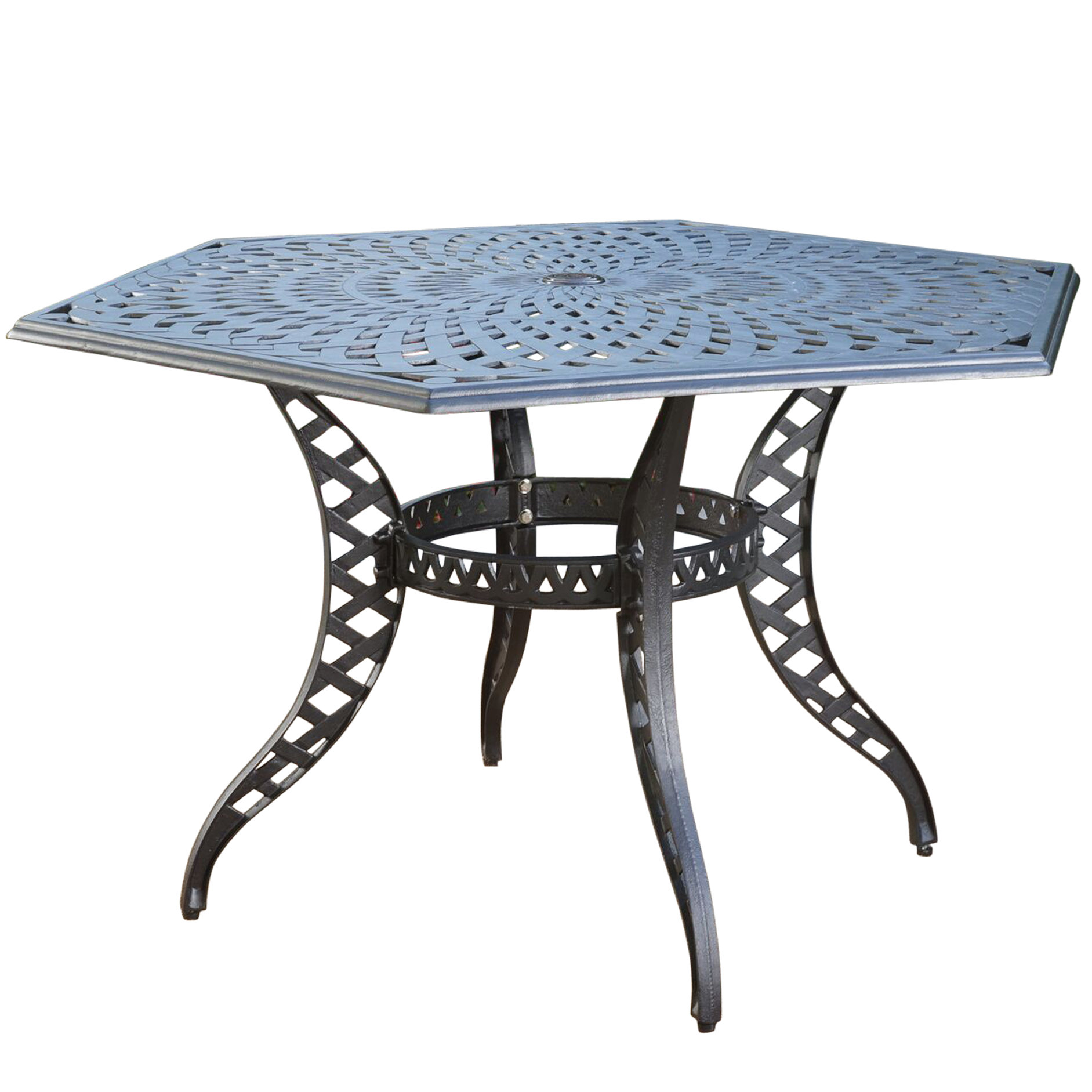 Ebern Designs Outdoor Arch Ii Mesh Table - Black Aluminium, Umbrella ...